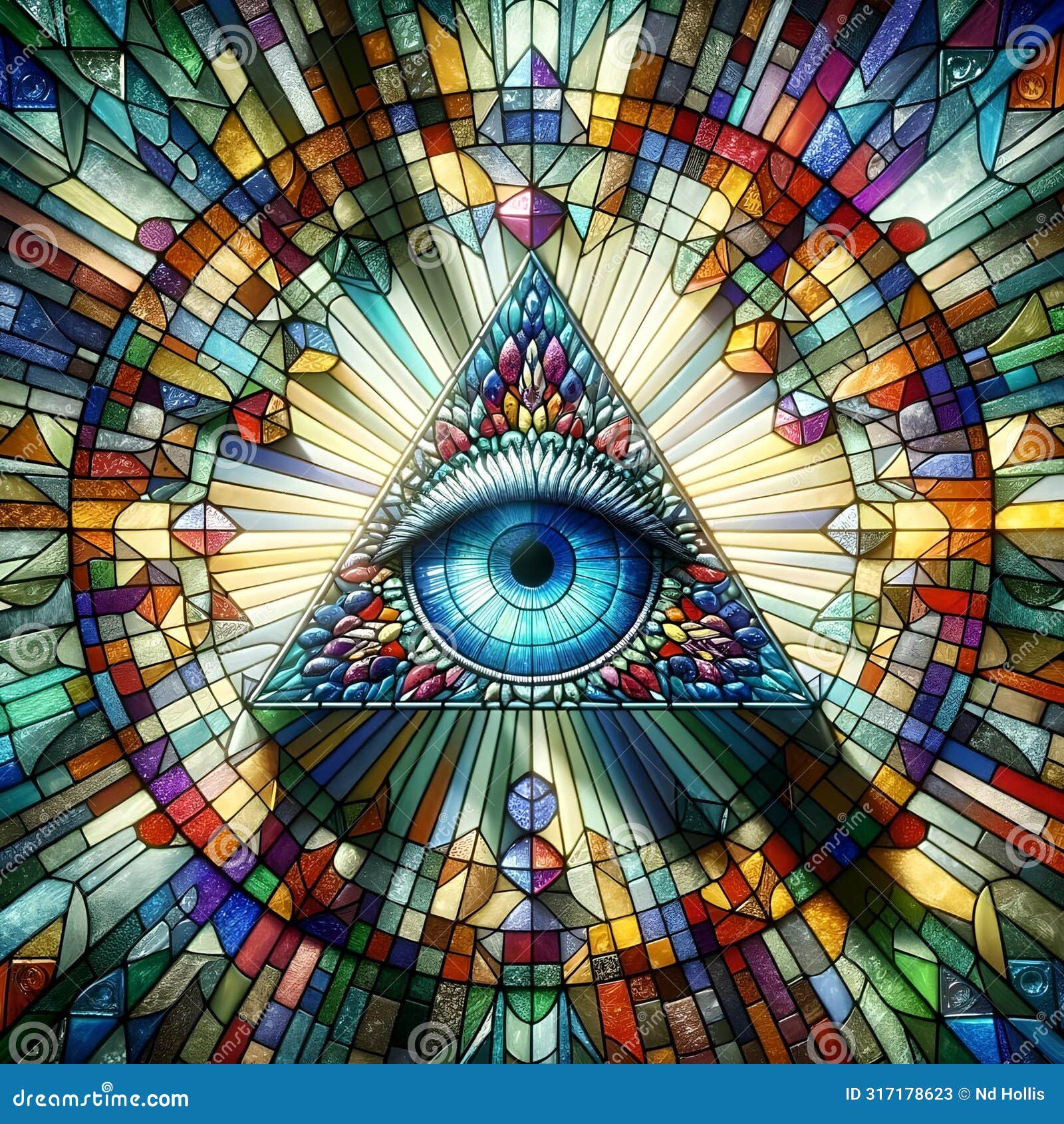 All Seeing Eye in a Pyramid on a Stained Glass Window Stock ...