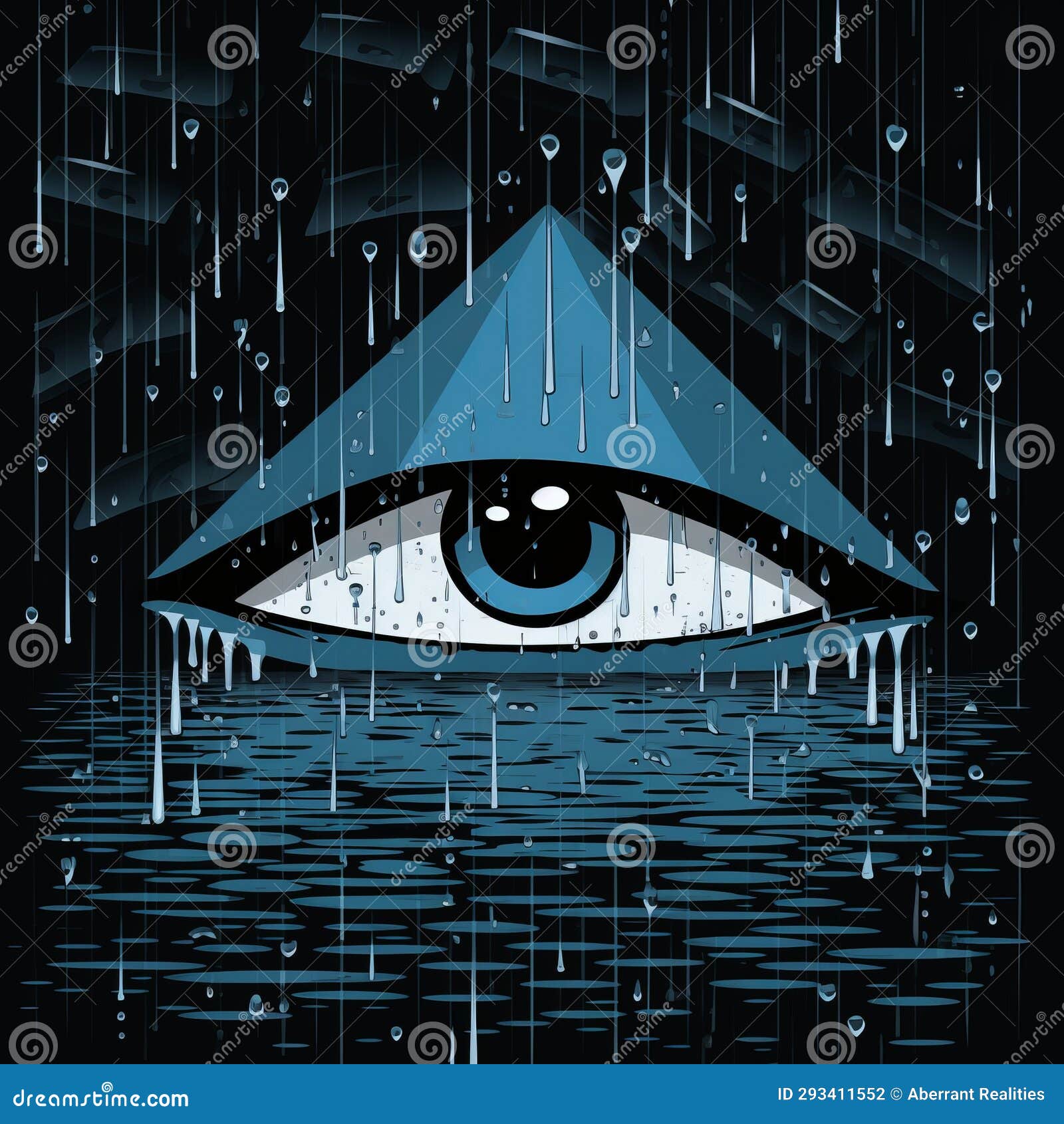 An All Seeing Eye in the Rain on a Black Background Stock Illustration ...