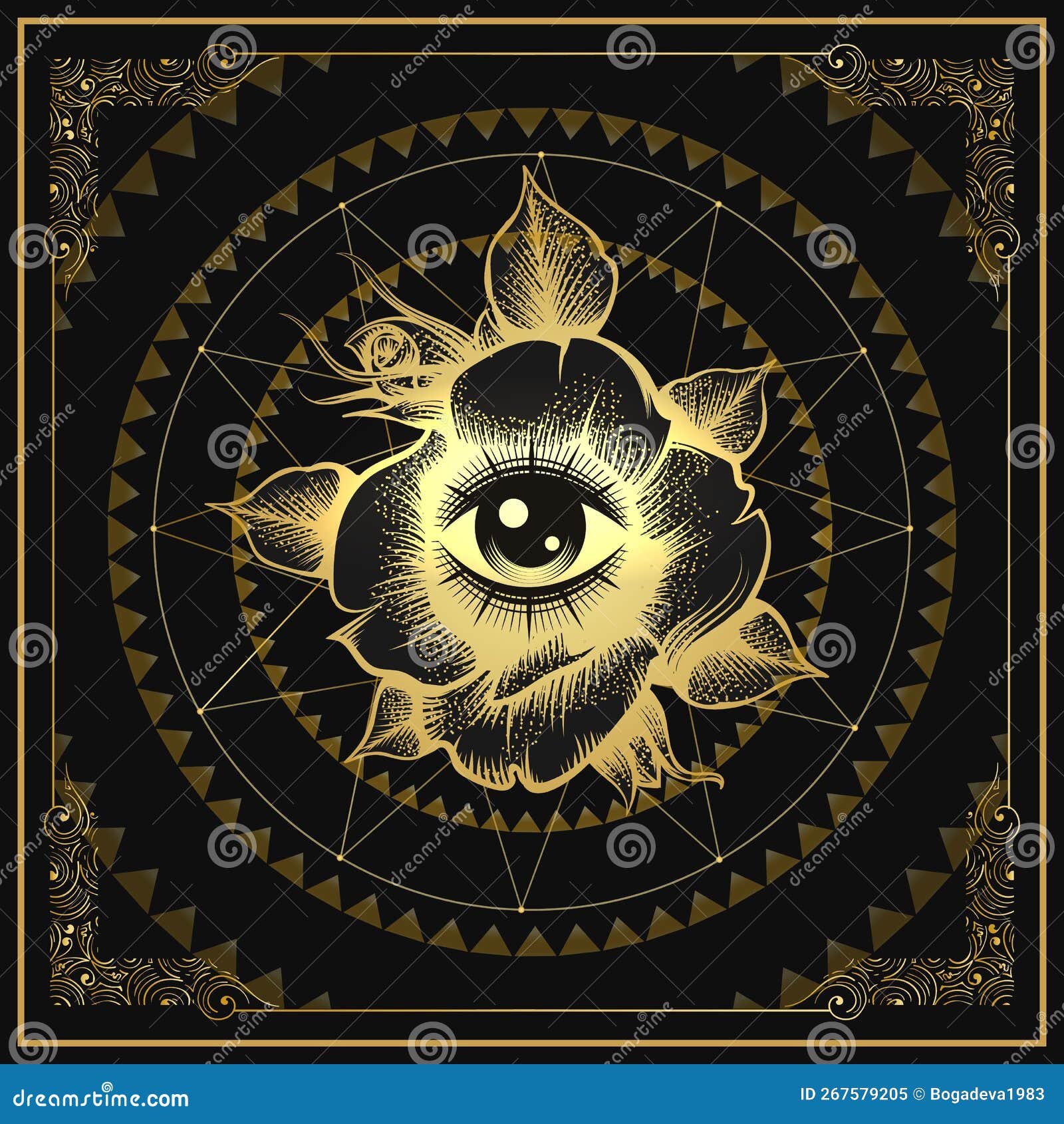All Seeing Eye in a Rose Flower Esoteric Emblem Stock Illustration ...