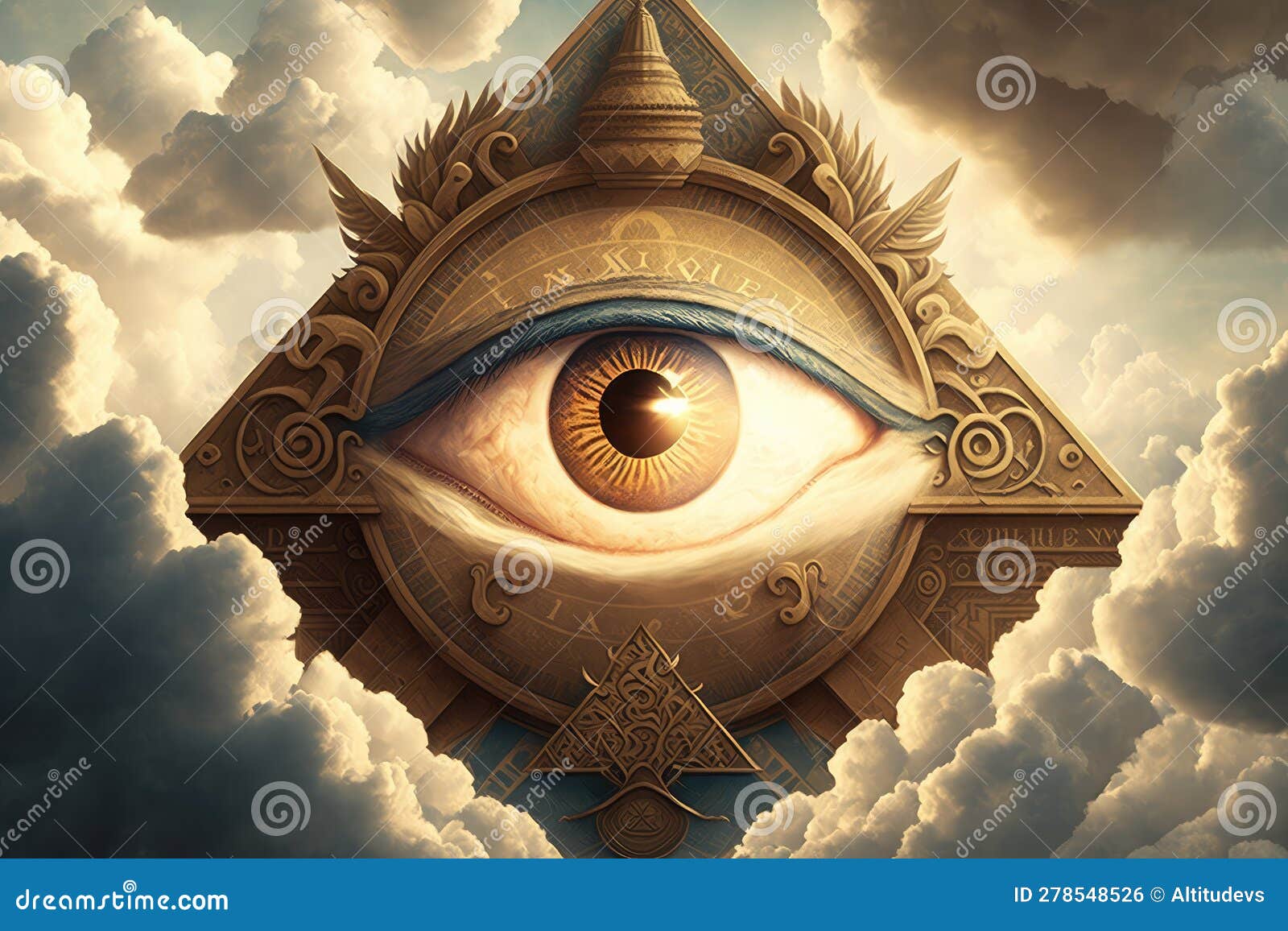 All-seeing Eye, with Sun and Clouds in the Background, Symbolizing ...