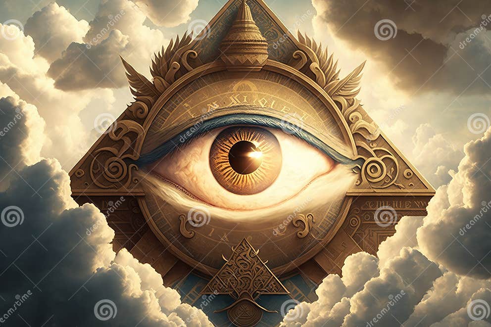All-seeing Eye, with Sun and Clouds in the Background, Symbolizing ...