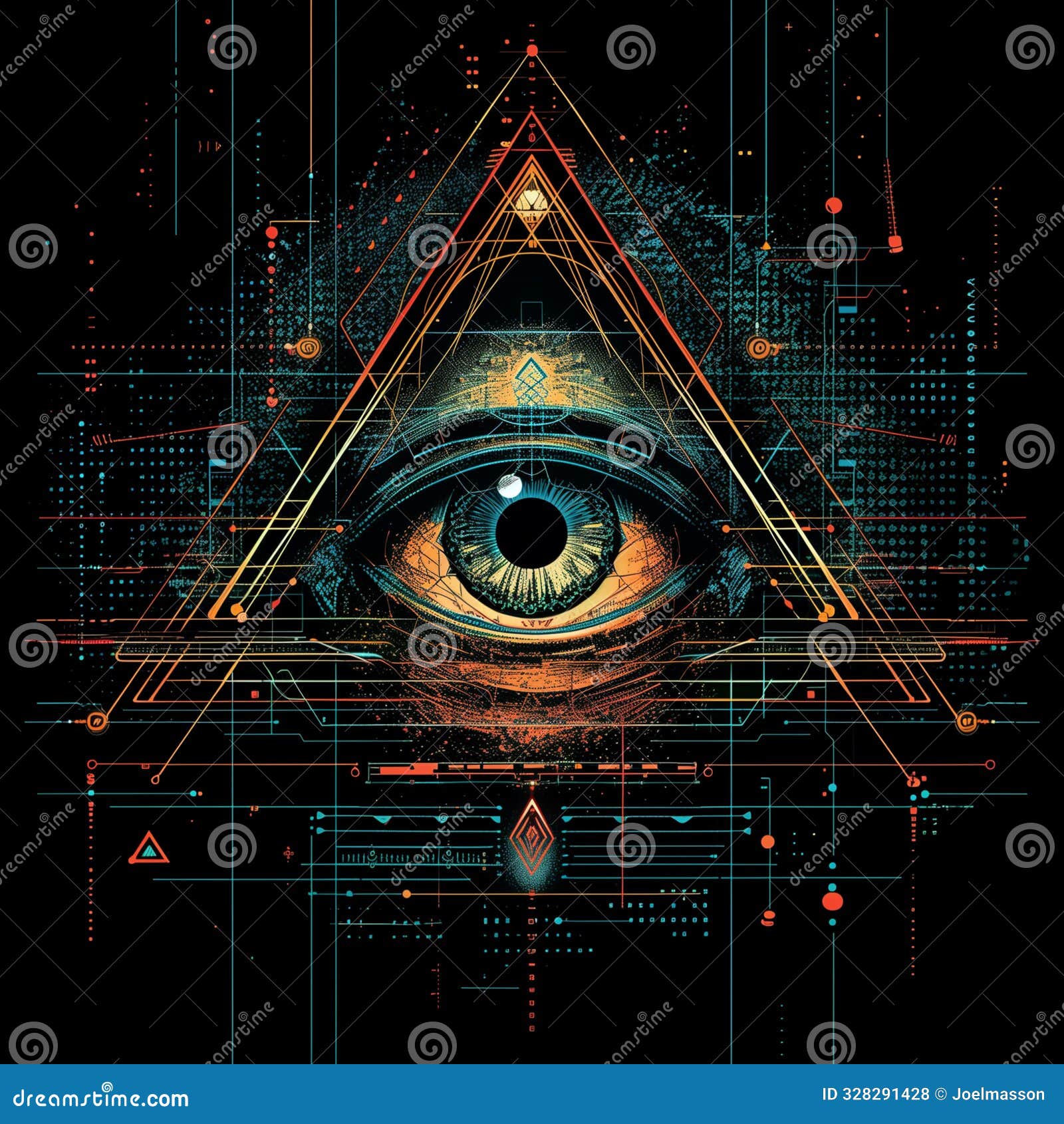 All Seeing Eye Symbol with Digital Artificial Intelligence Cyber ...
