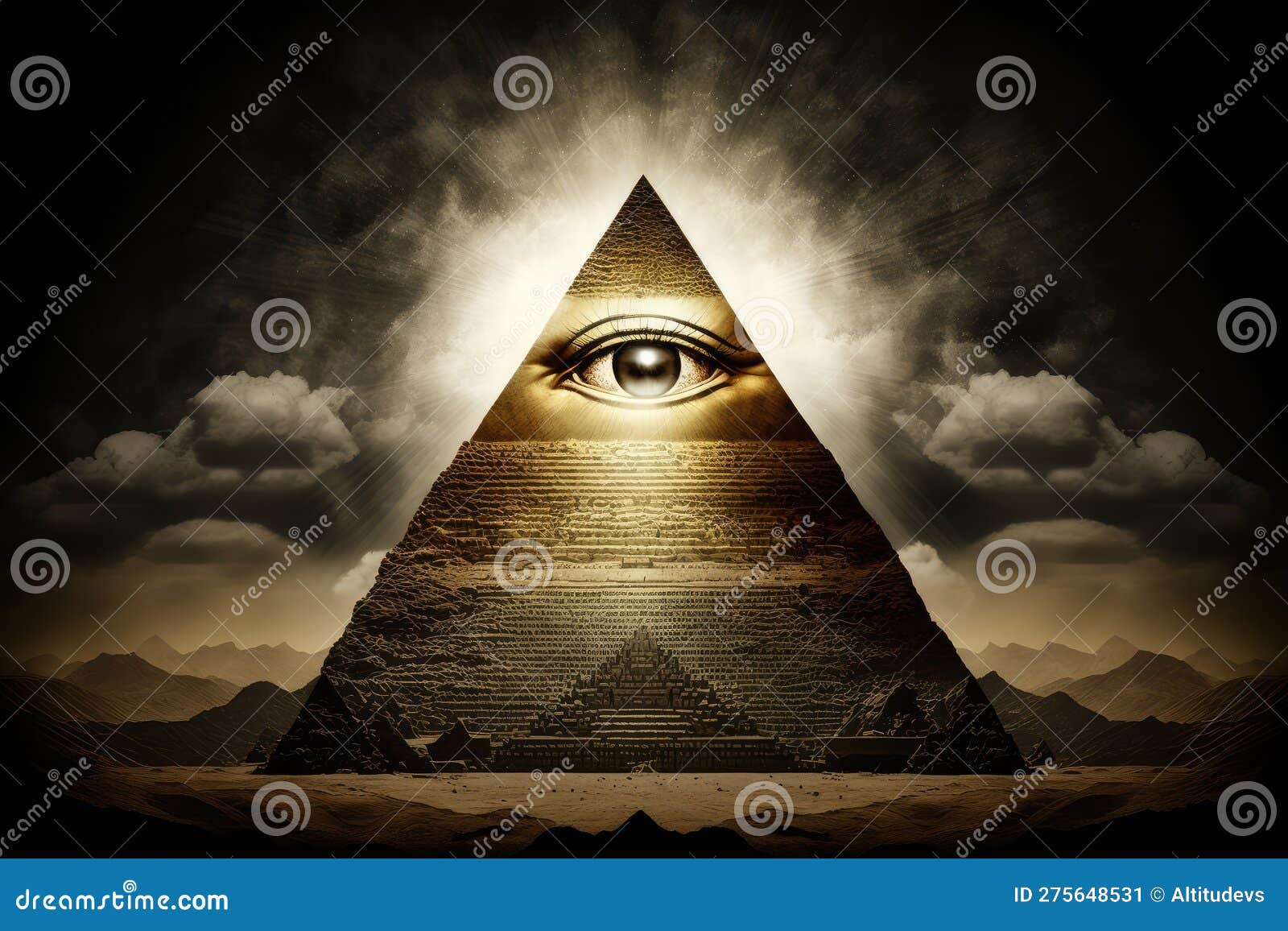 All-seeing Eye on Top of the Pyramid, with Rays of Light Shining Down ...