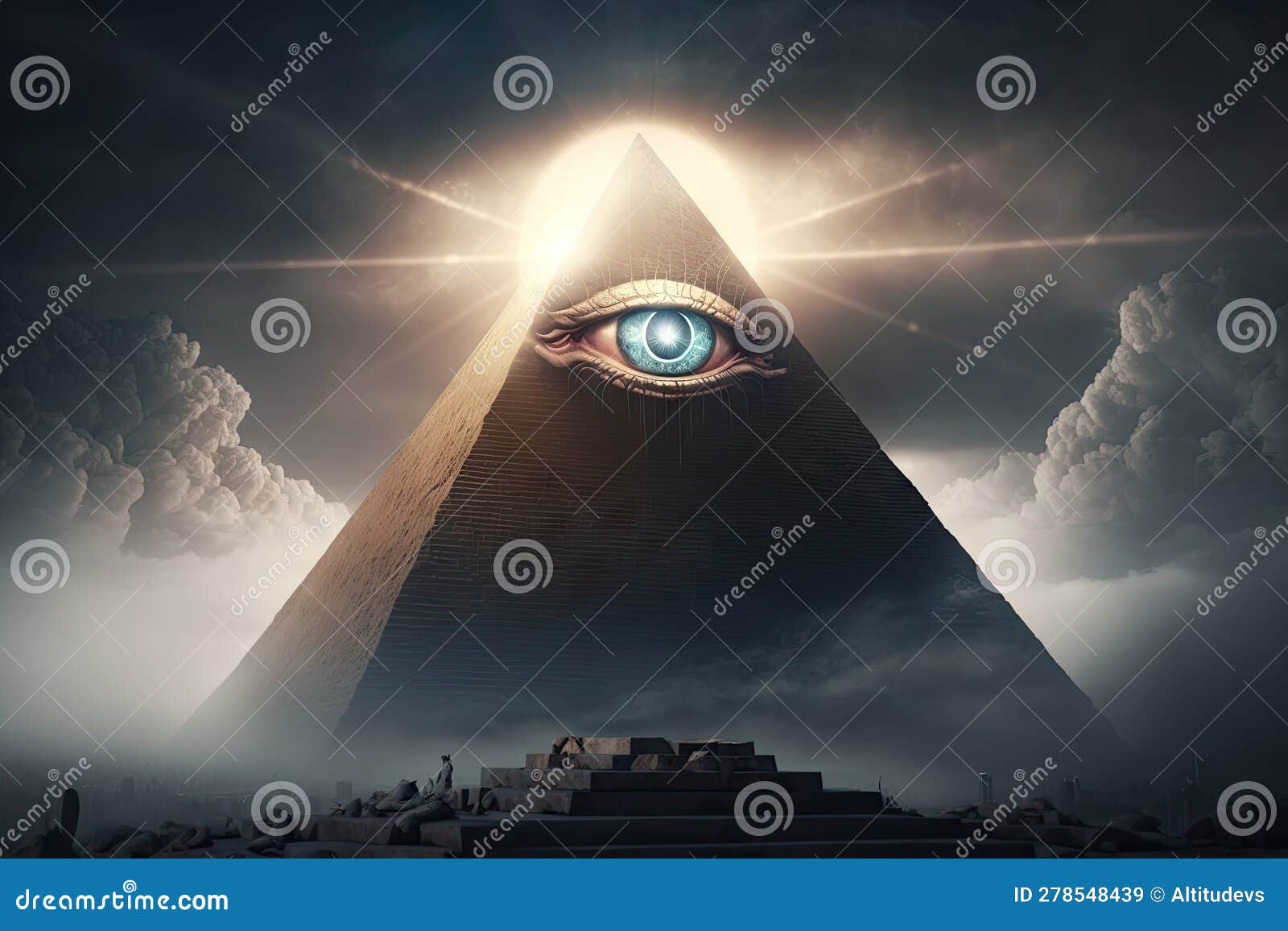 All-seeing Eye on Top of the Pyramid, with Rays of Light Shining Down ...
