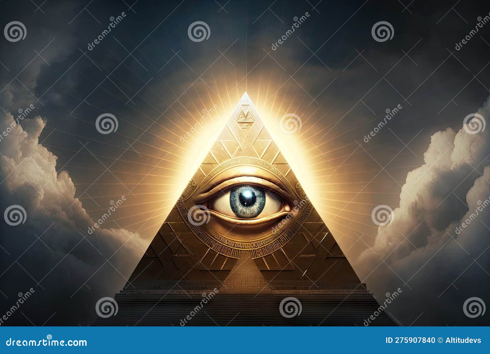 All-seeing Eye on Top of the Pyramid, Surrounded by Rays of Sunlight ...