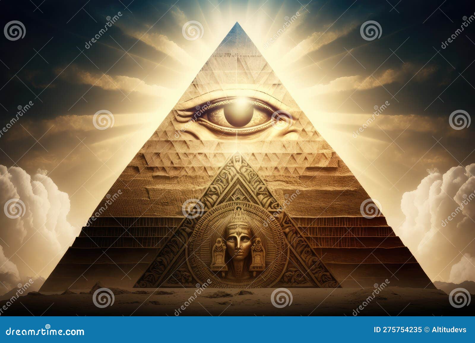 All-seeing Eye on Top of the Pyramid, Surrounded by Rays of Sunlight ...