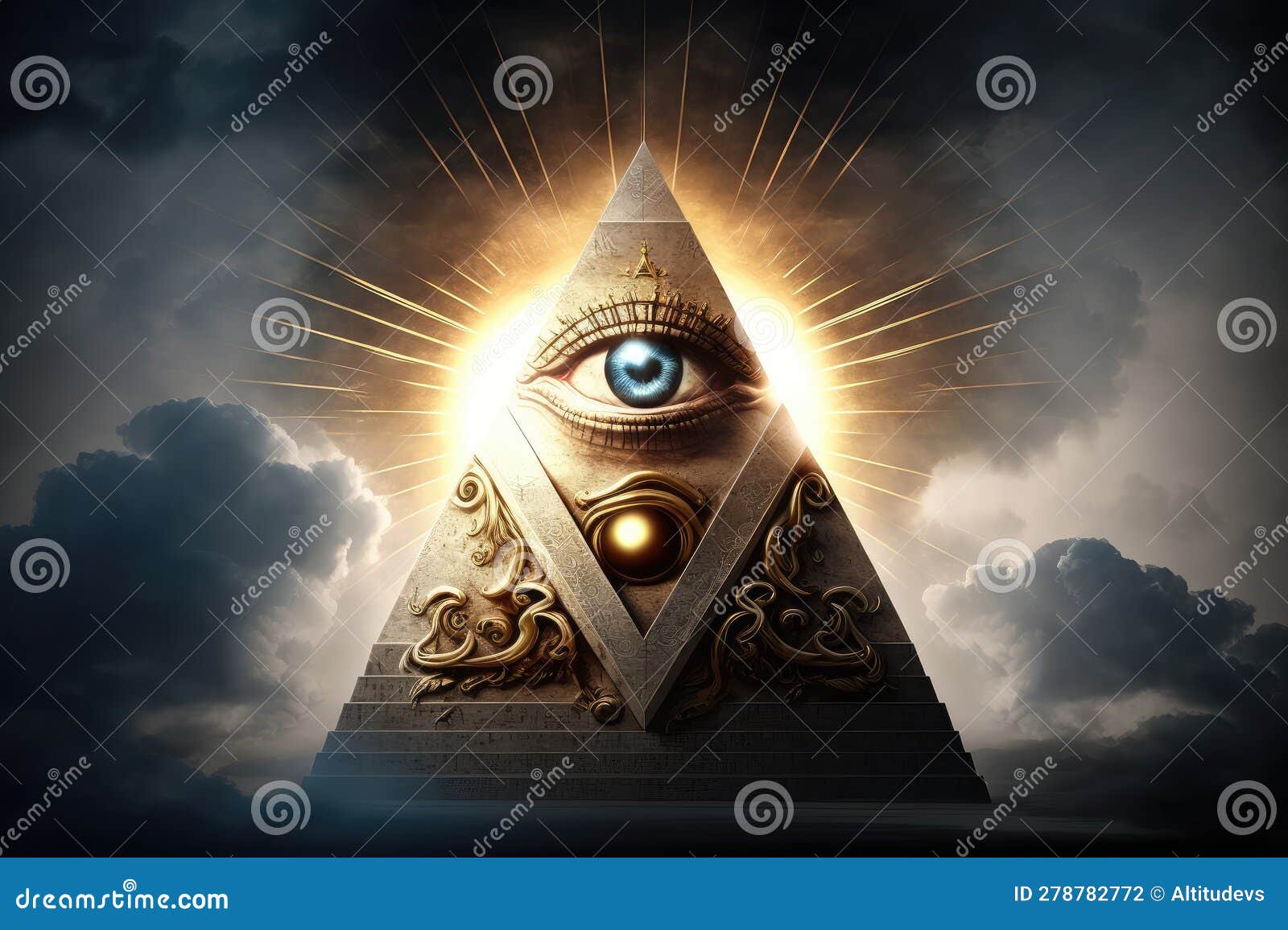 All-seeing Eye on Top of the Pyramid, Surrounded by Rays of Sunlight ...