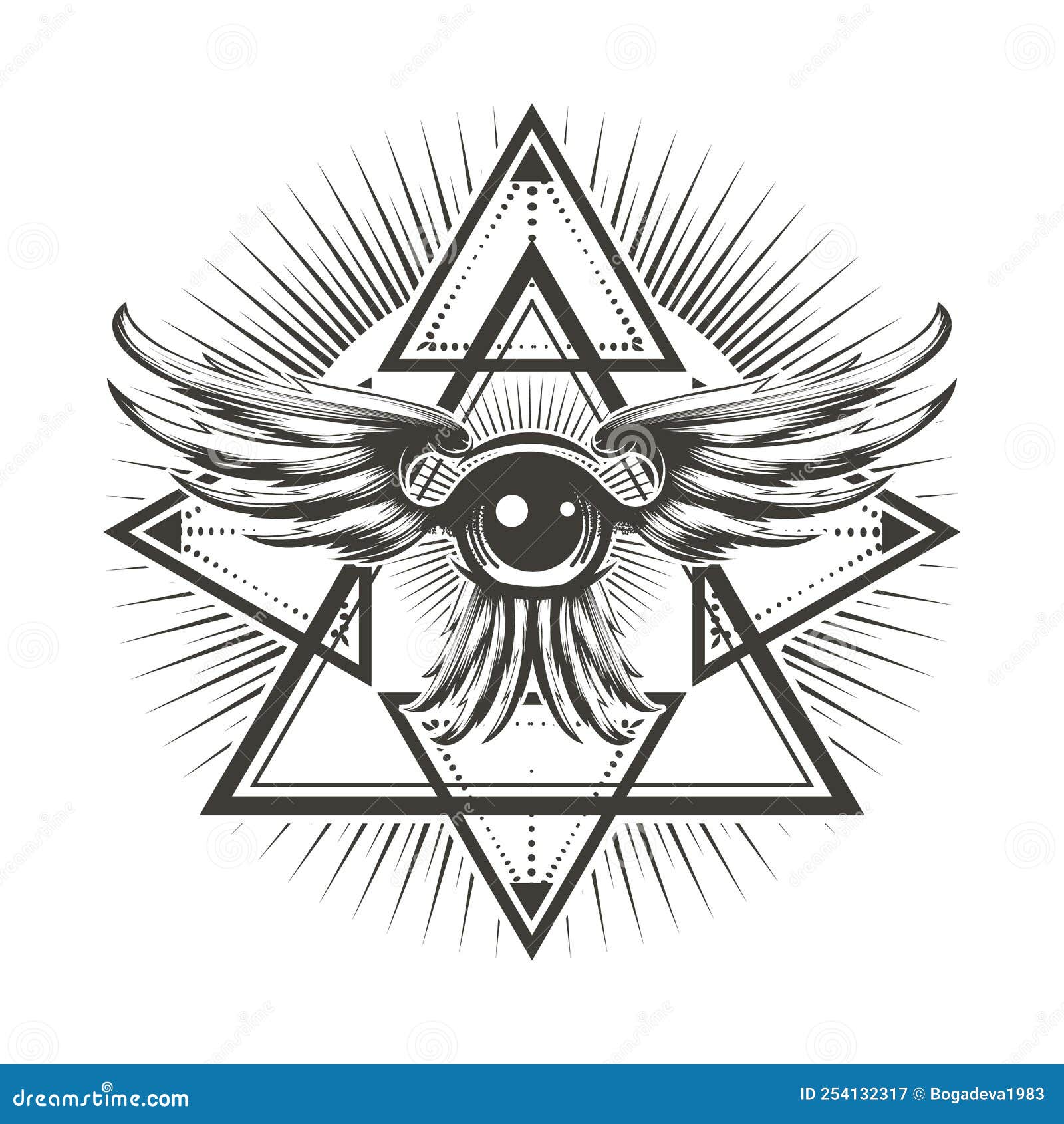 All Seeing Eye with Wings Sacred Geometry Esoteric Illustration Stock ...