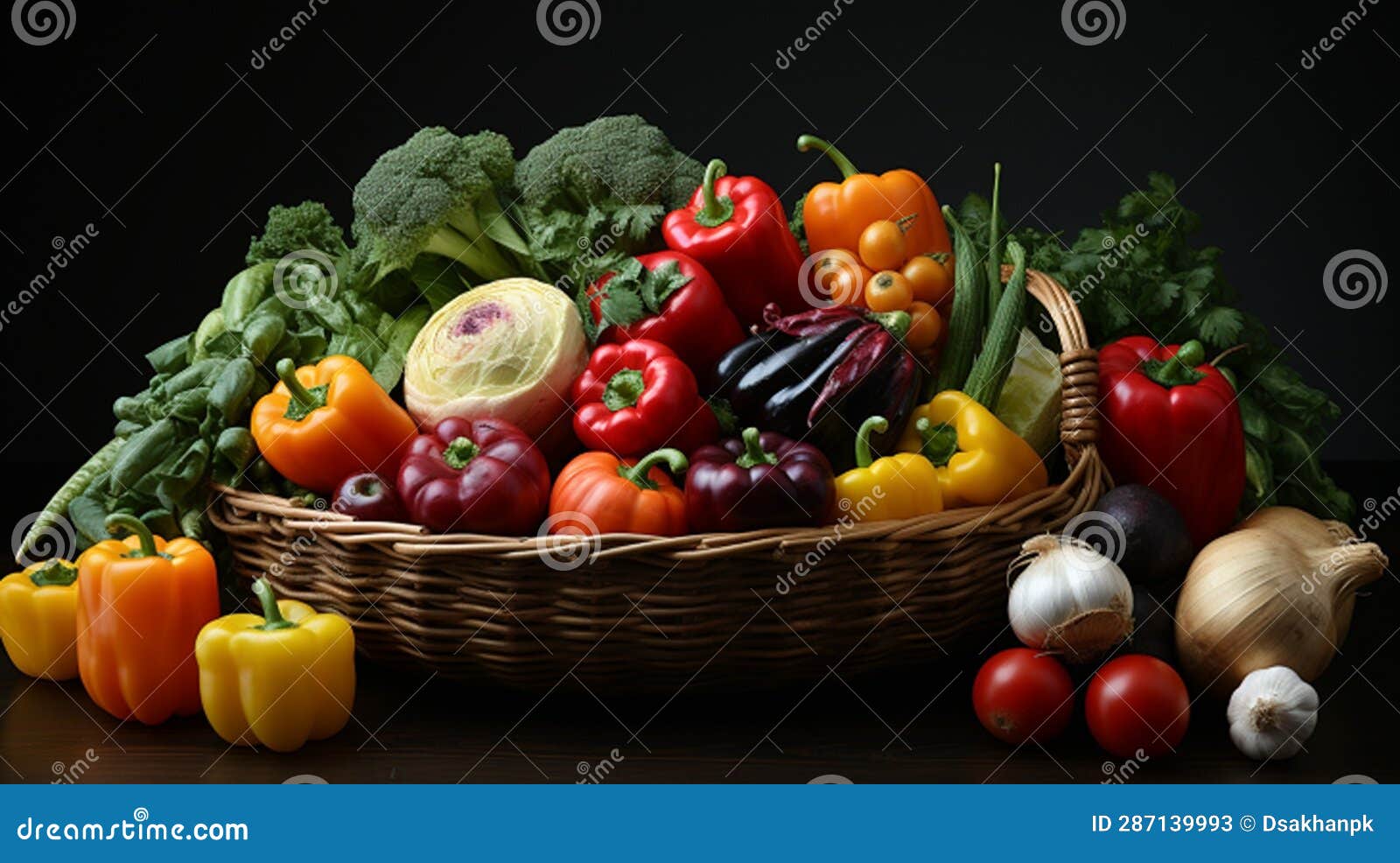 All Sort of Vegetables in a Hand-woven Basket Stock Illustration ...