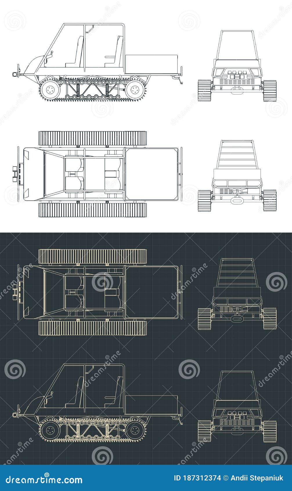 Tracked All-terrain Vehicle Drawings Vector Illustration ...