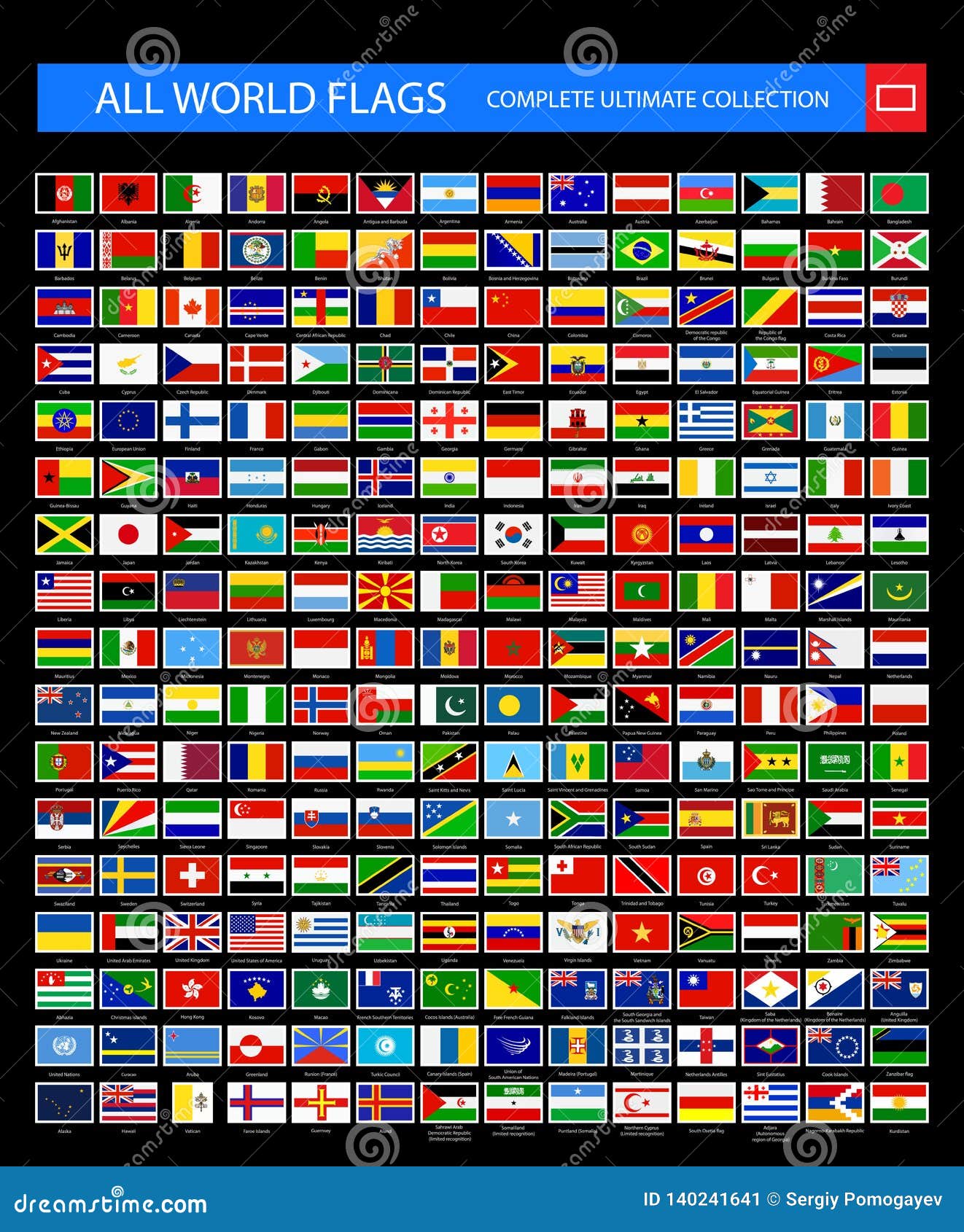 All Vector World Flags with Frame Isolated on Black Background Stock ...
