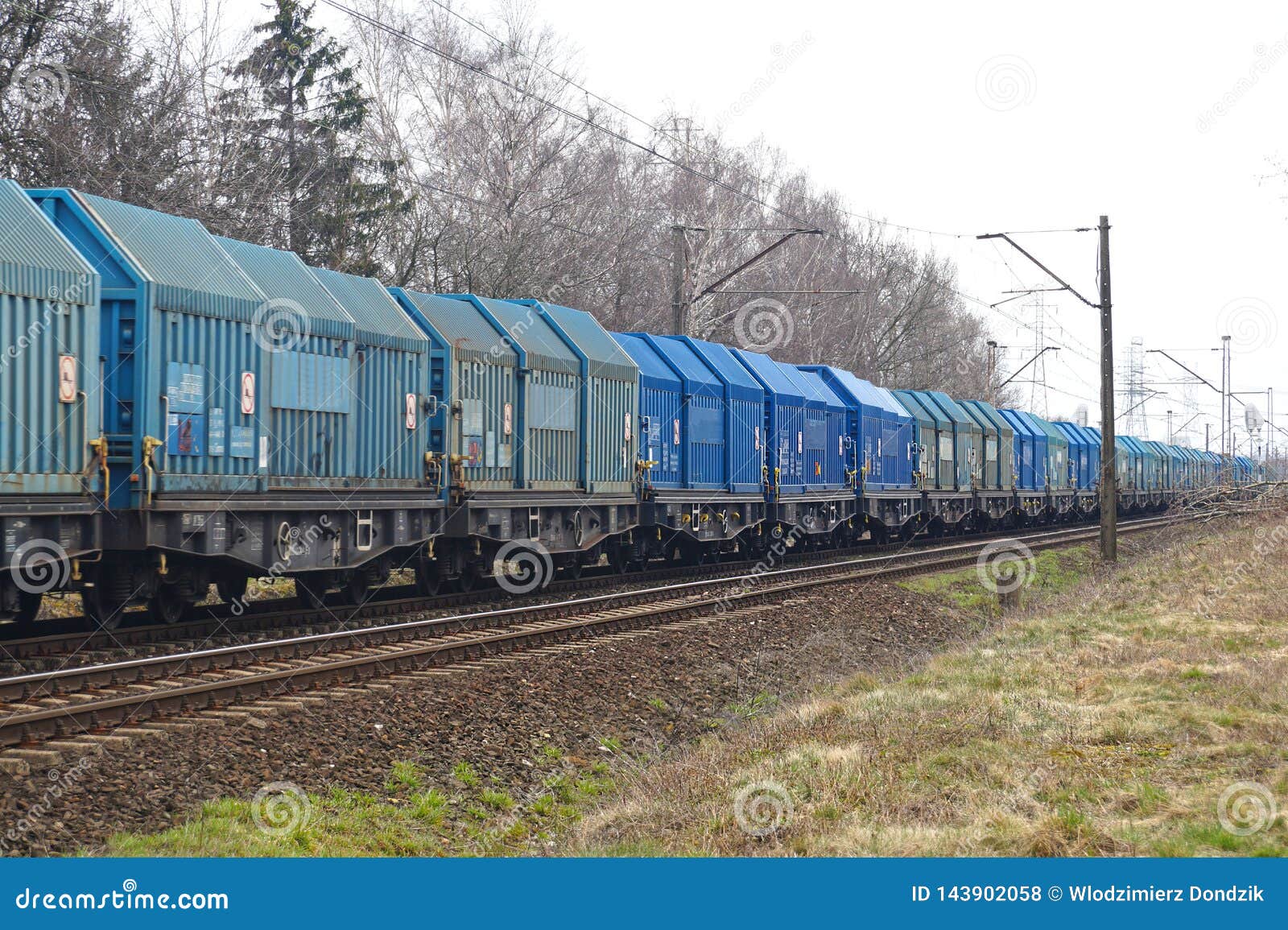 All Wagons in Shades of Blue. Long Freight Train Stock Photo - Image of ...