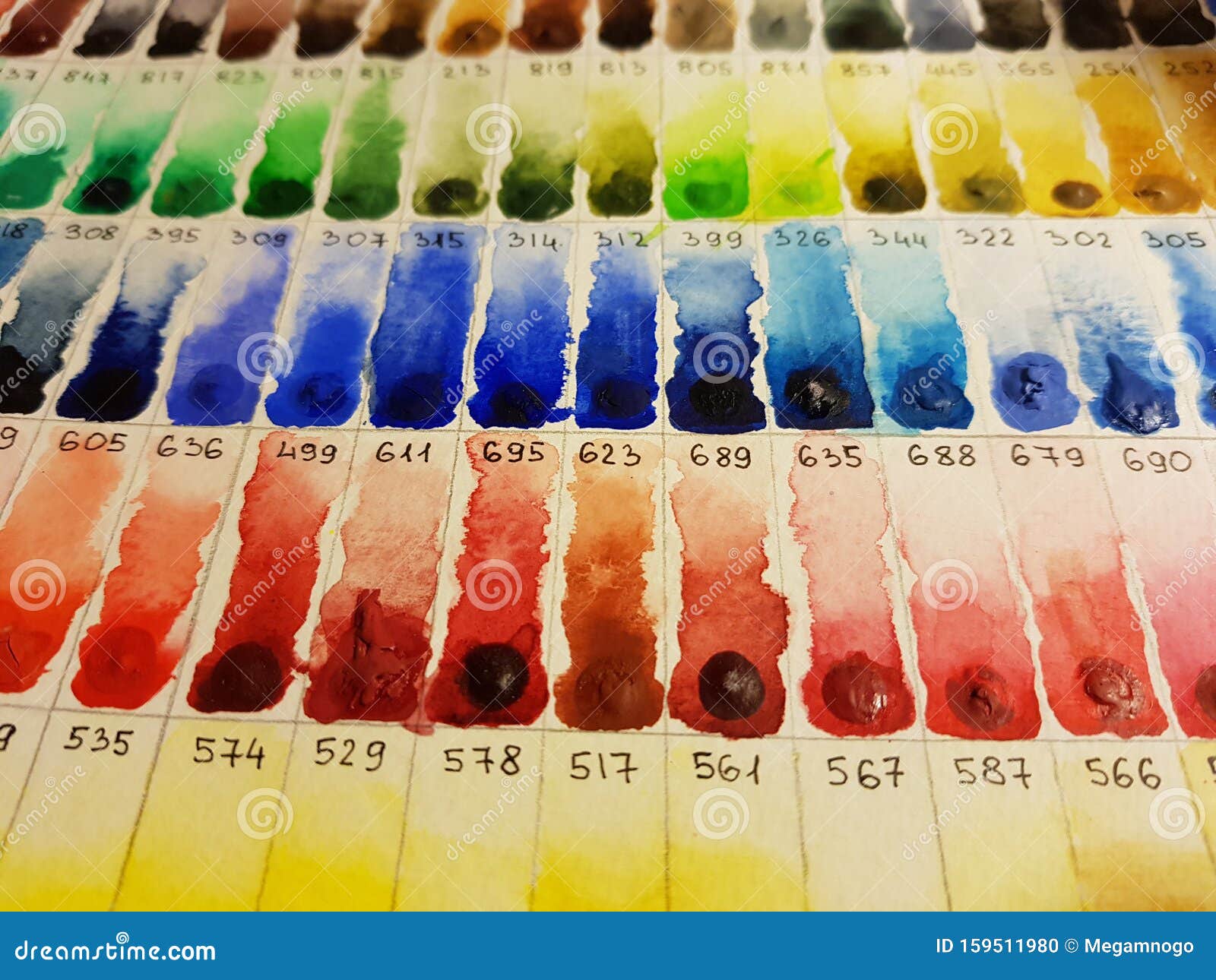 All Watercolor Palette with a Samples and Numbers of Paint on Paper ...