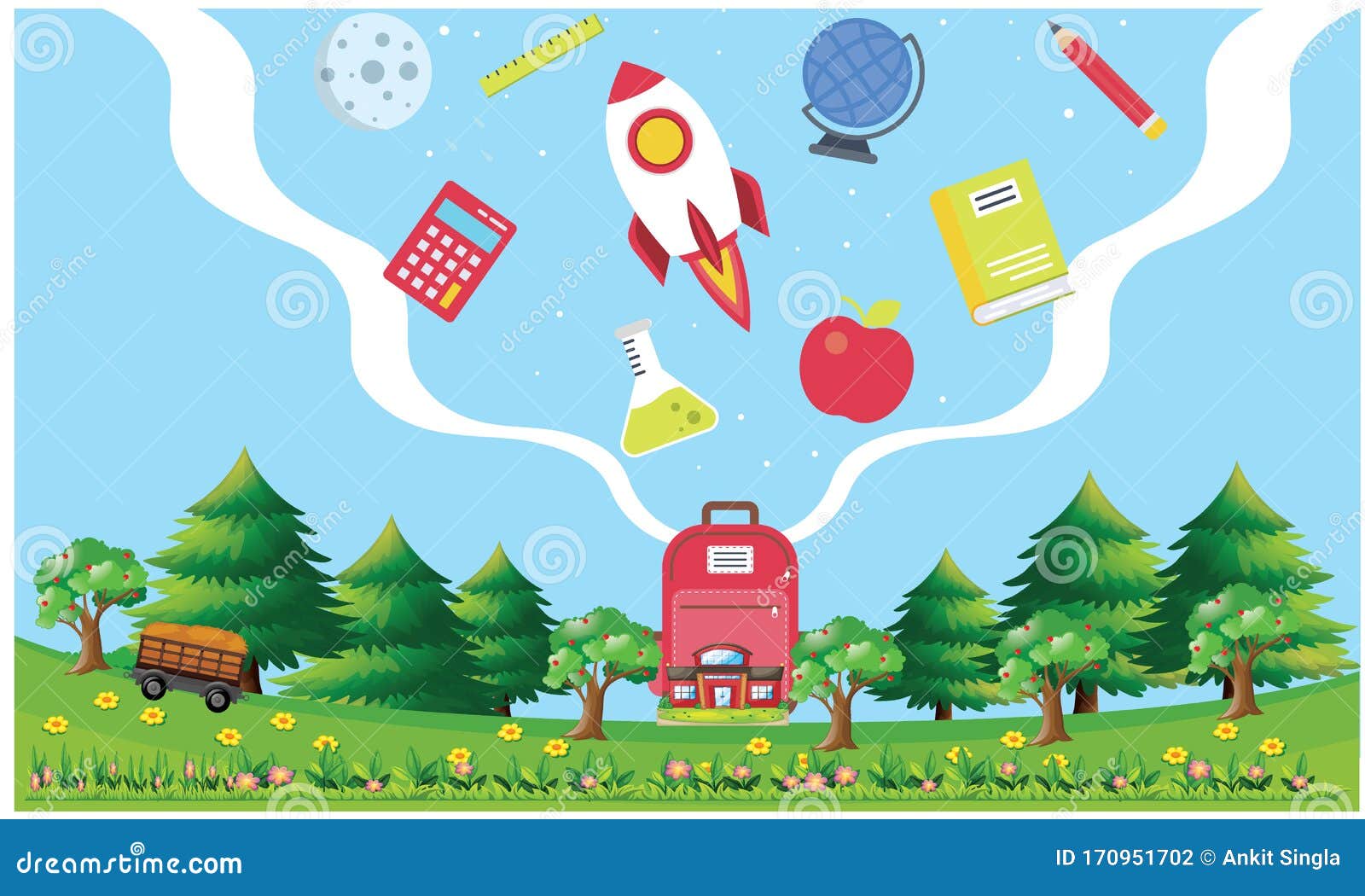 All the way from school stock vector. Illustration of equipment - 170951702