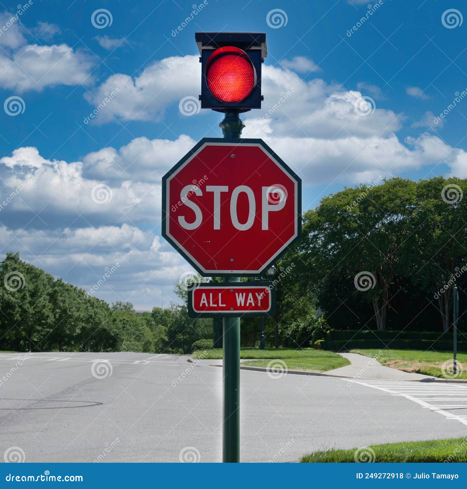 All Way Stop Sign with Traffic Light. Stock Photo - Image of freeway ...