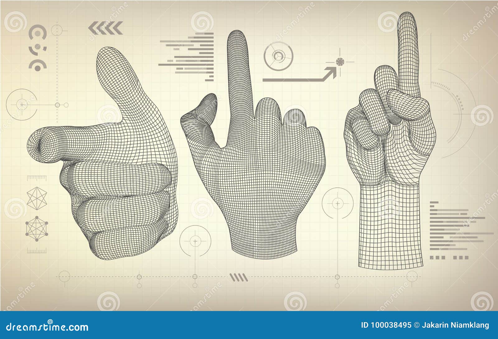 Wireframe Hand Sign From A Starry On Blue Background Vector ...