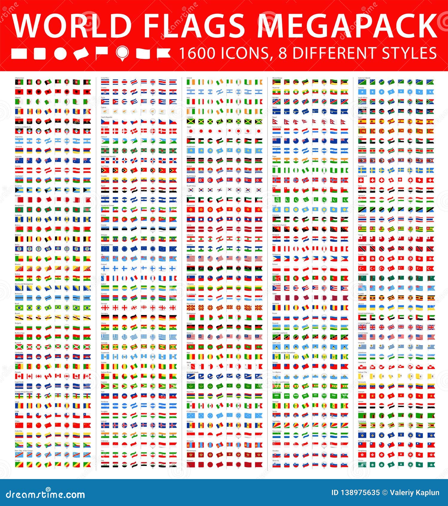 All World Flags - Mega Set. Different Styles Stock Illustration ...
