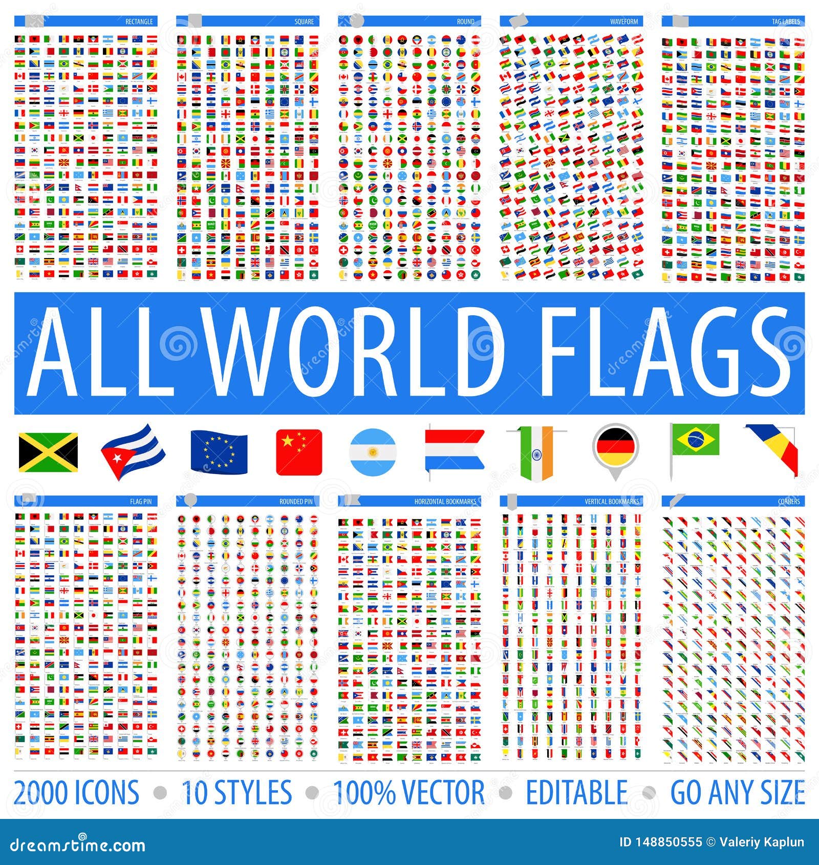 All World Flags - Set of Different Styles. Vector Flat Icons Stock ...