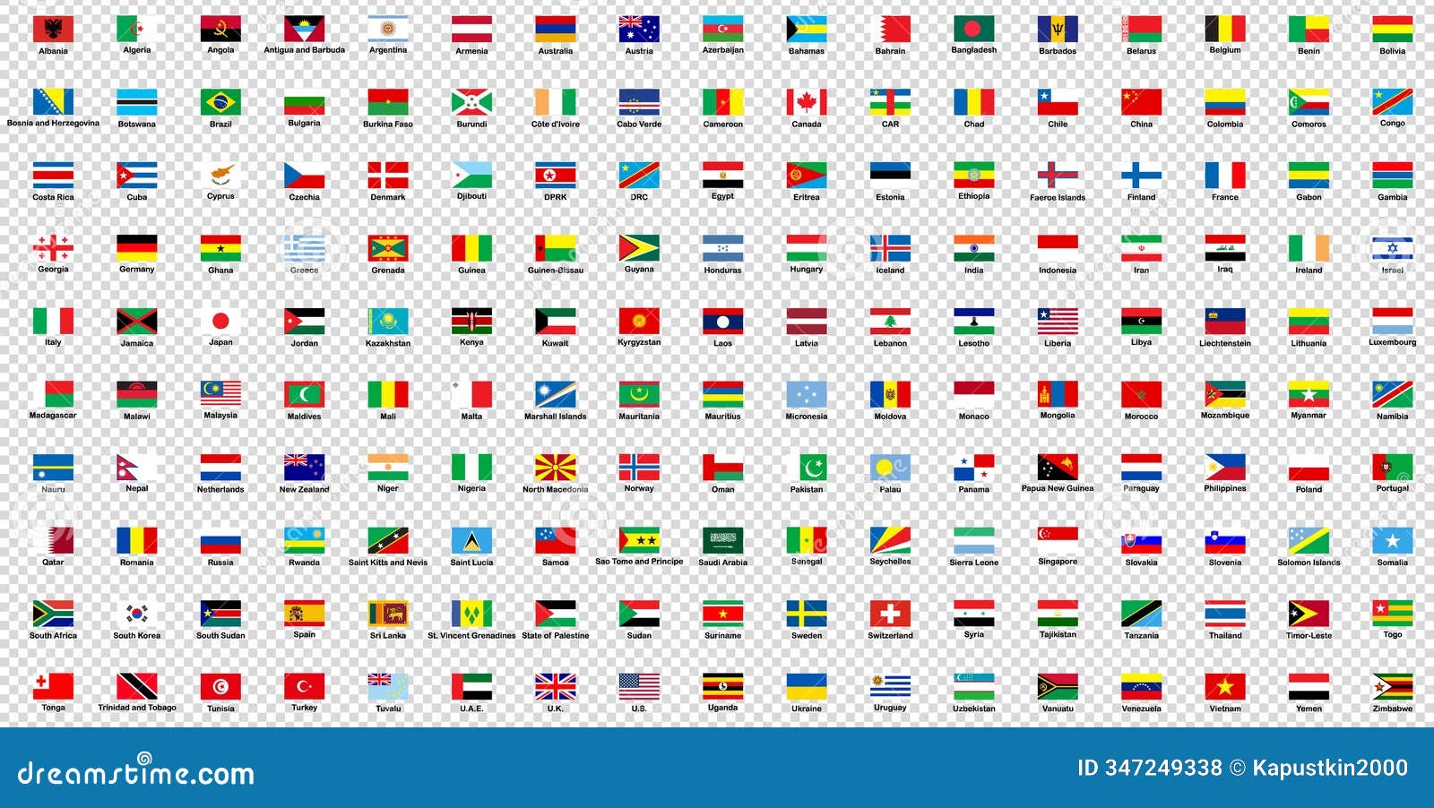 All World Flags with Signatures Vector Set of Rectangular Icons. Flags ...