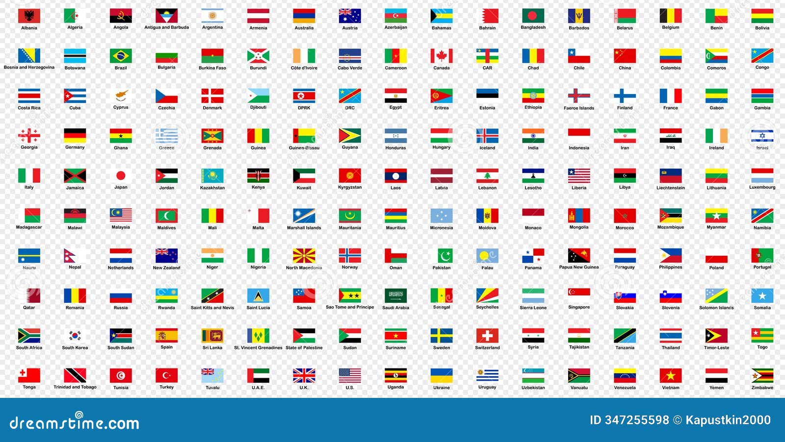 All World Flags with Signatures Vector Set of Rectangular Icons. Flags ...
