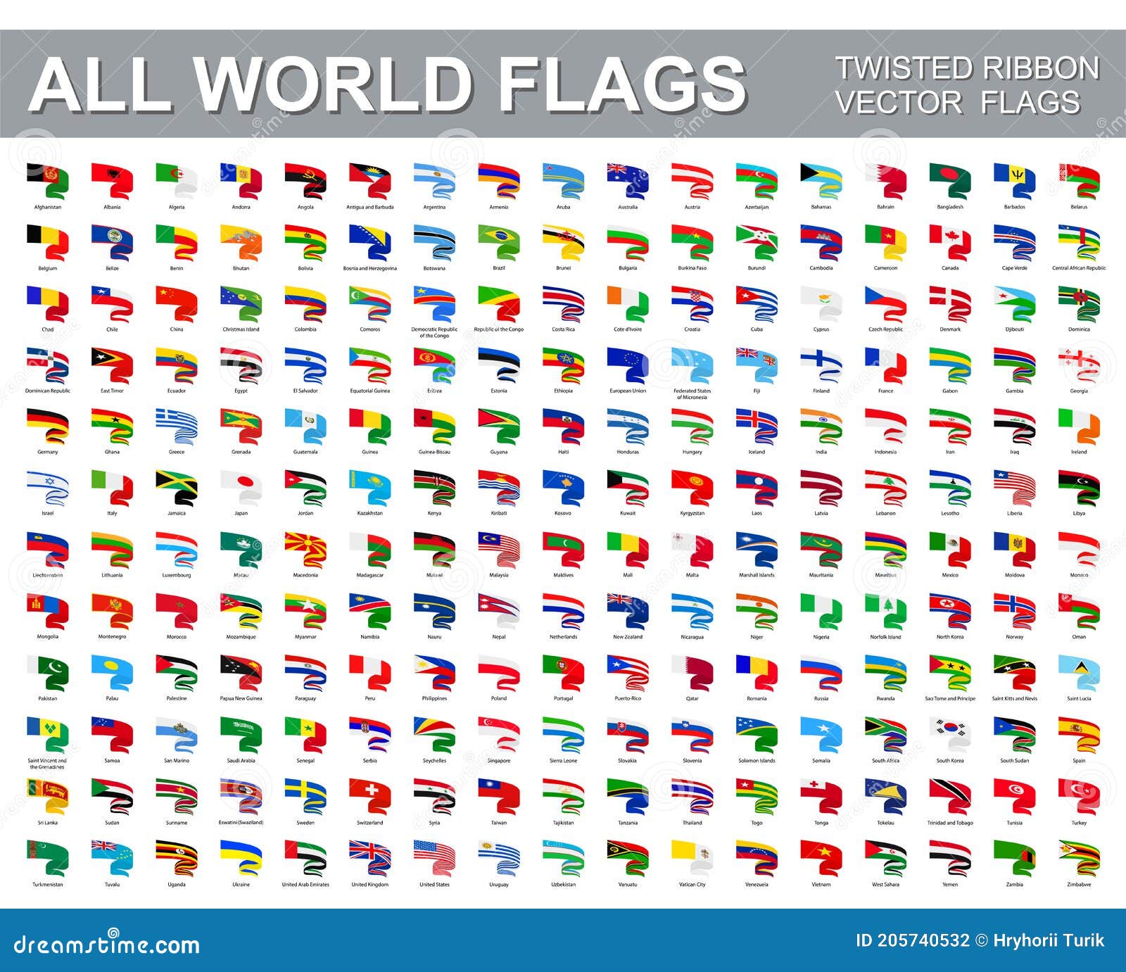 All World Flags - Vector Set of Flat Twisted Ribbon Icons. Stock Vector ...