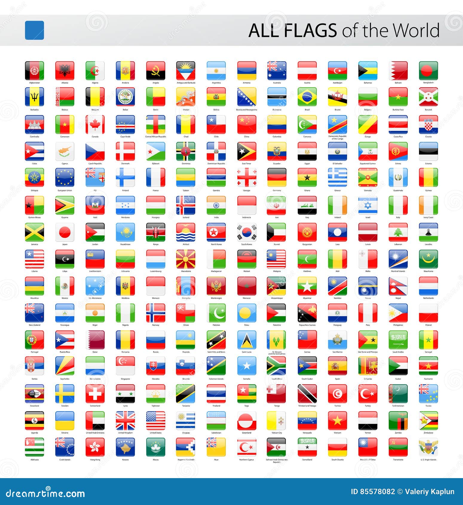All World Square Glossy Vector Flags - Collection Stock Illustration ...