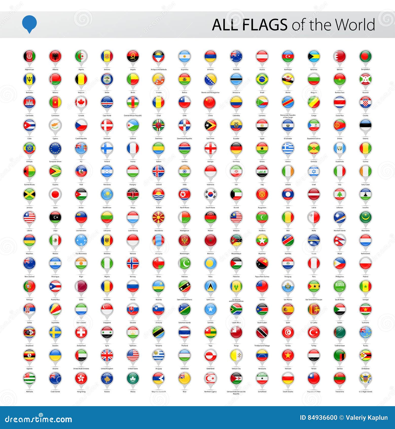 All World Vector Round Flag Pins - Collection Stock Illustration ...
