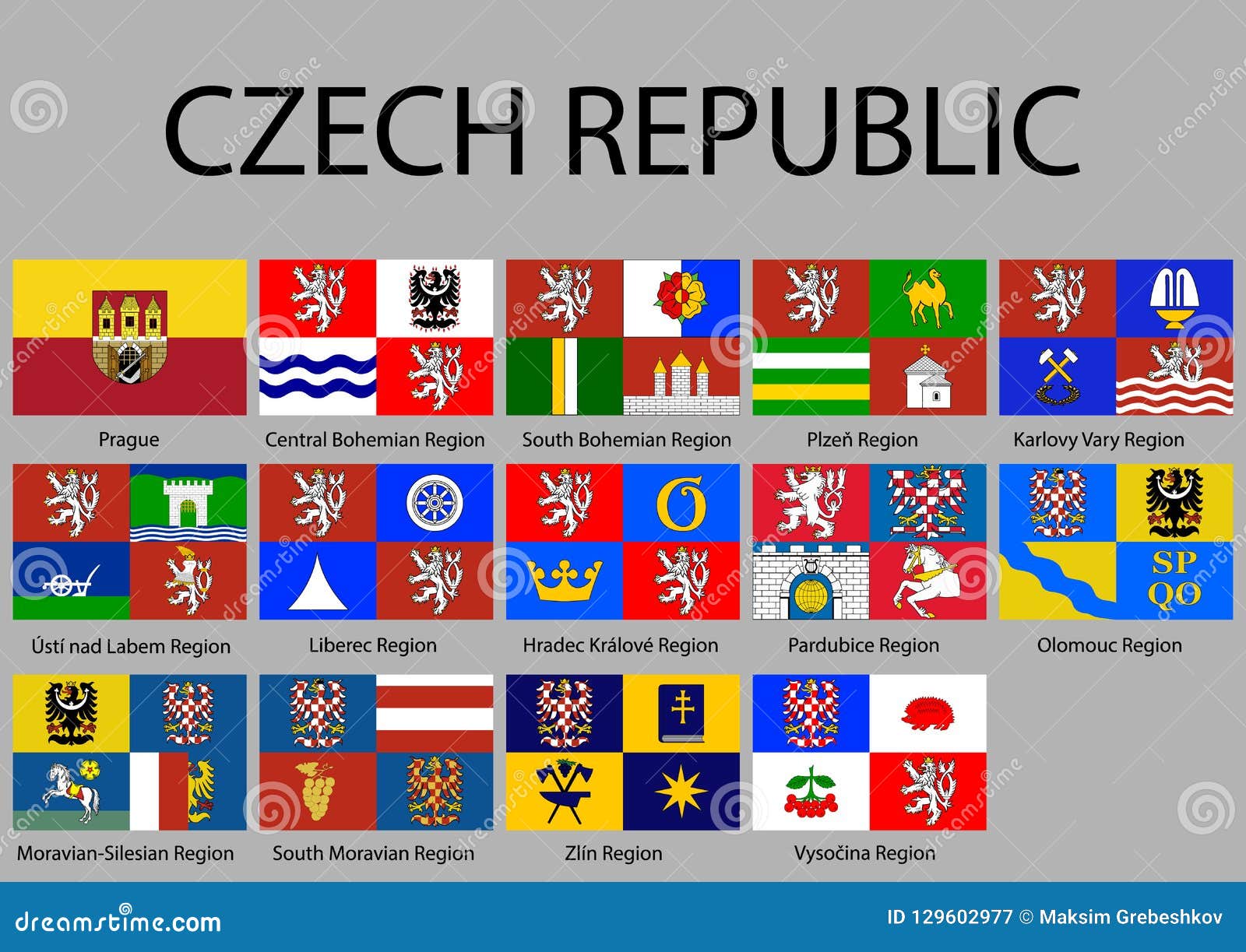 Alla Flaggor Av Den RegionCaech Republiken Stock Illustrationer ...
