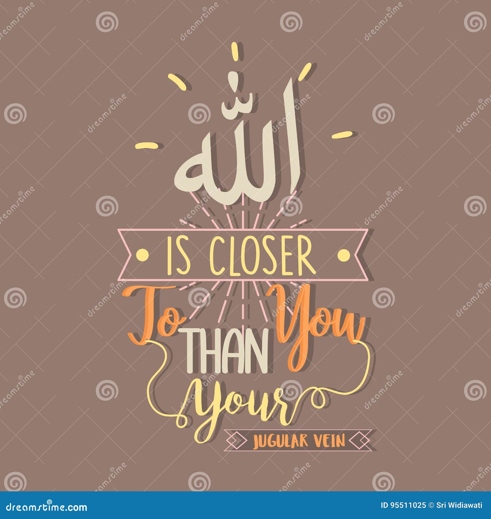 Allah Is Closer To You Islamic Quotes Poster Cartoon Vector ...