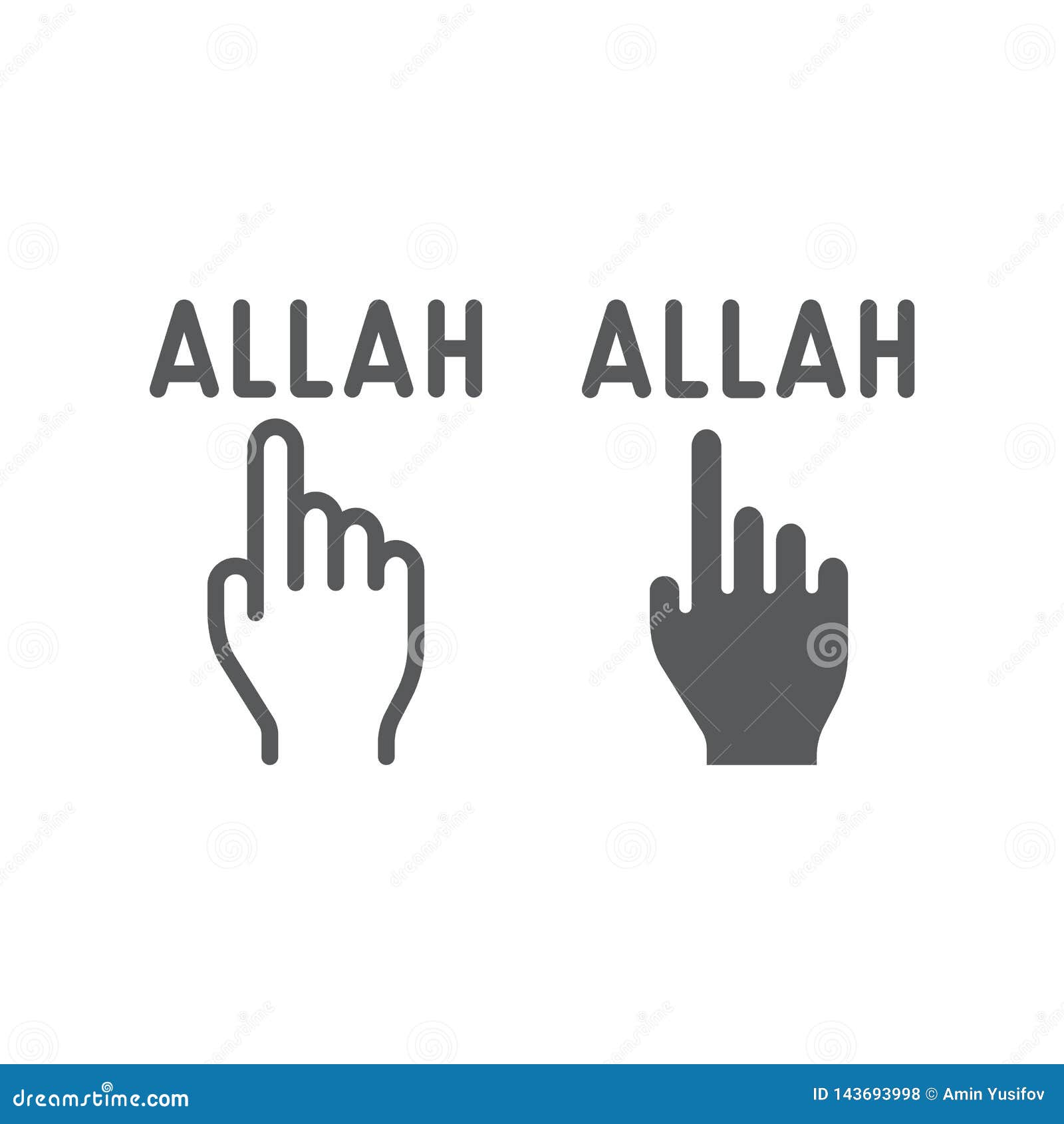 Allah is One Line and Glyph Icon, Religion and Islam, Pointer Hand Sign ...