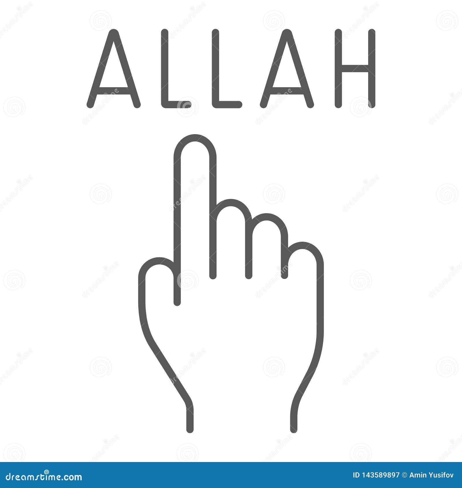 Allah is One Thin Line Icon, Religion and Islam, Pointer Hand Sign ...