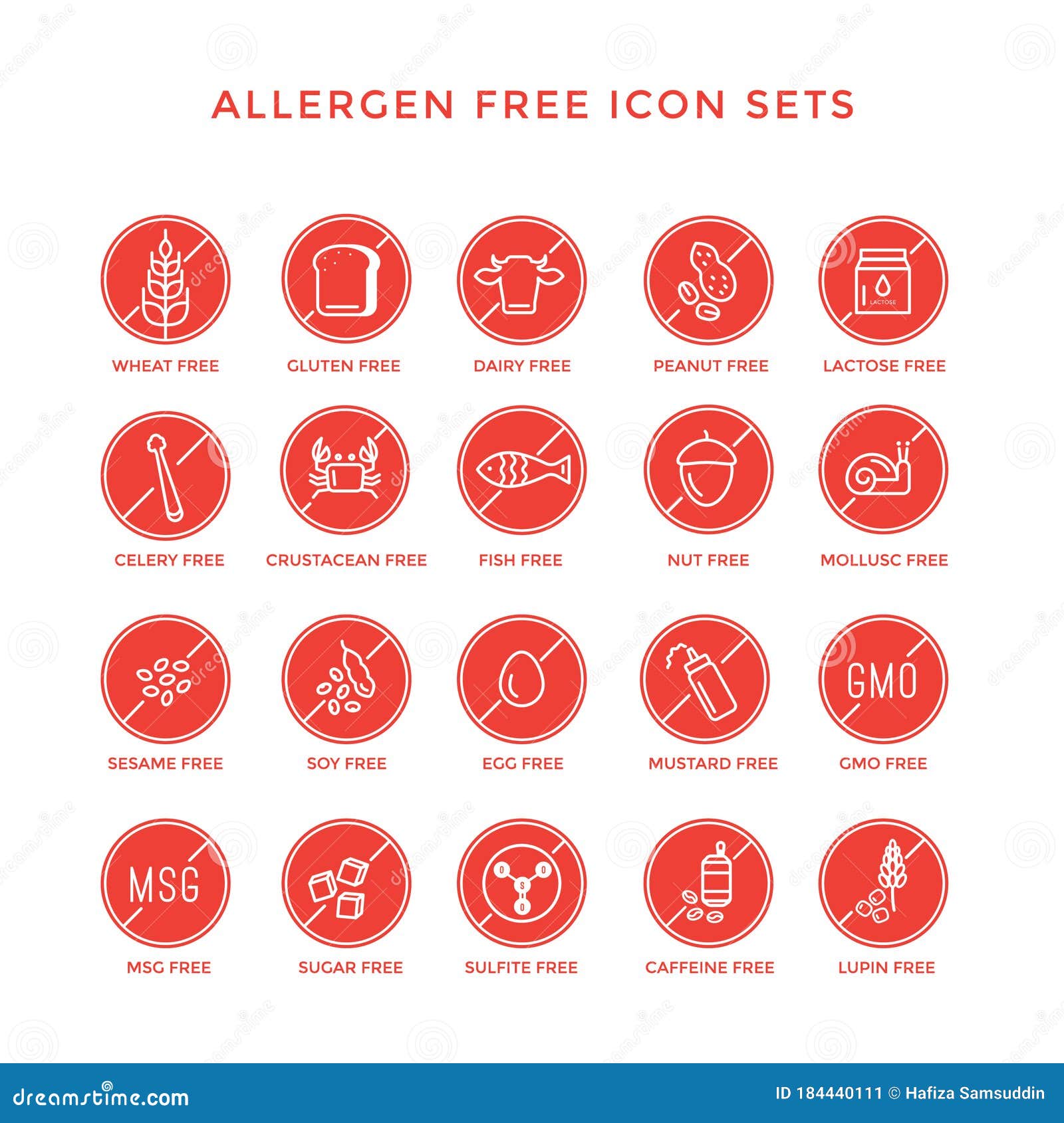 Allergen Free Icon Set. Vector Illustration Decorative Background ...
