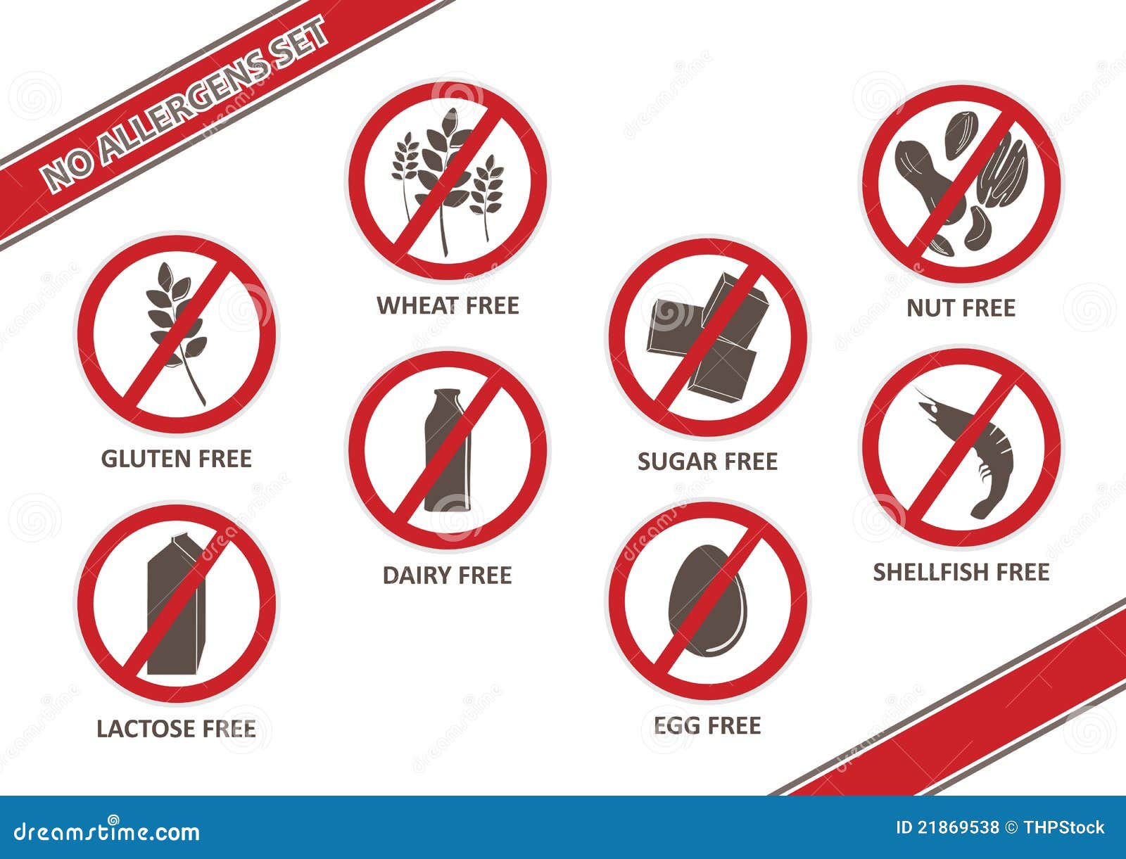 Set Of Allergen Free Badges. Lactose, Gluten, Sugar And GMO Free ...