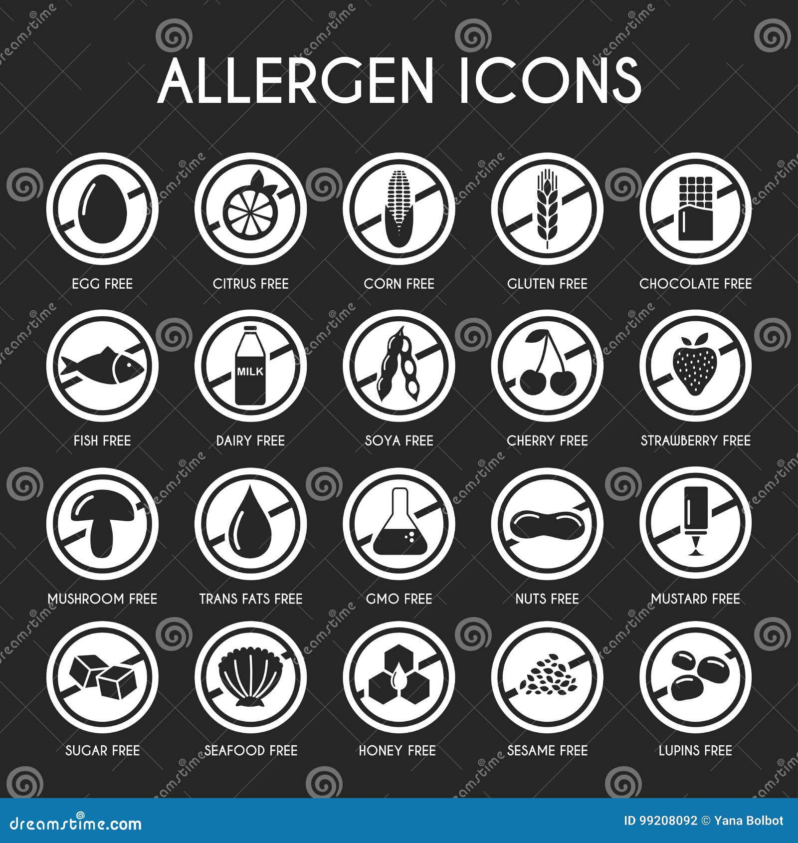 Allergen icons set stock vector. Illustration of grain - 99208092