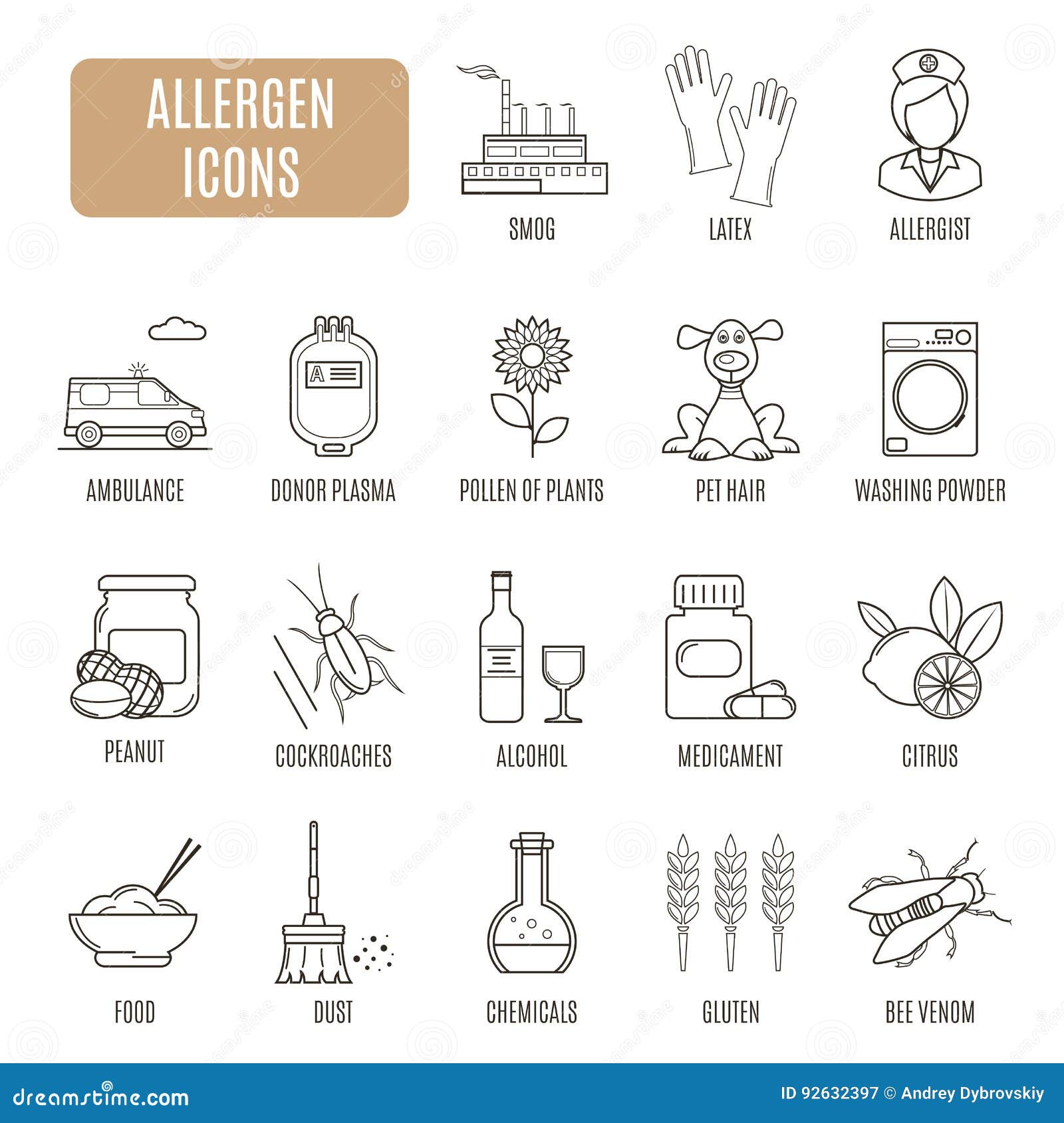 Allergen Icons. Set of Vector Pictogram Stock Vector - Illustration of ...