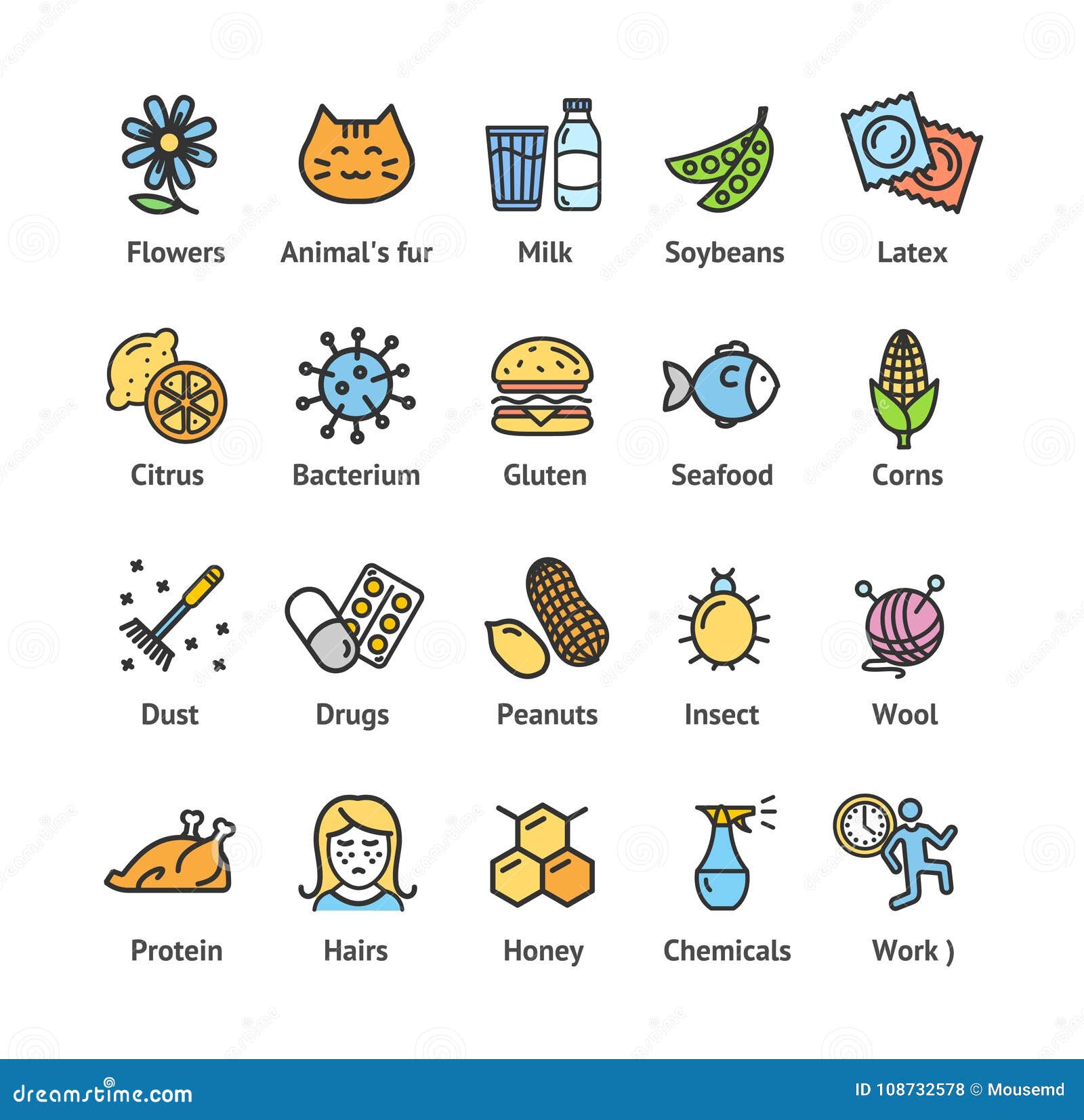 Allergens Signs Color Thin Line Icon Set. Vector Stock Vector ...