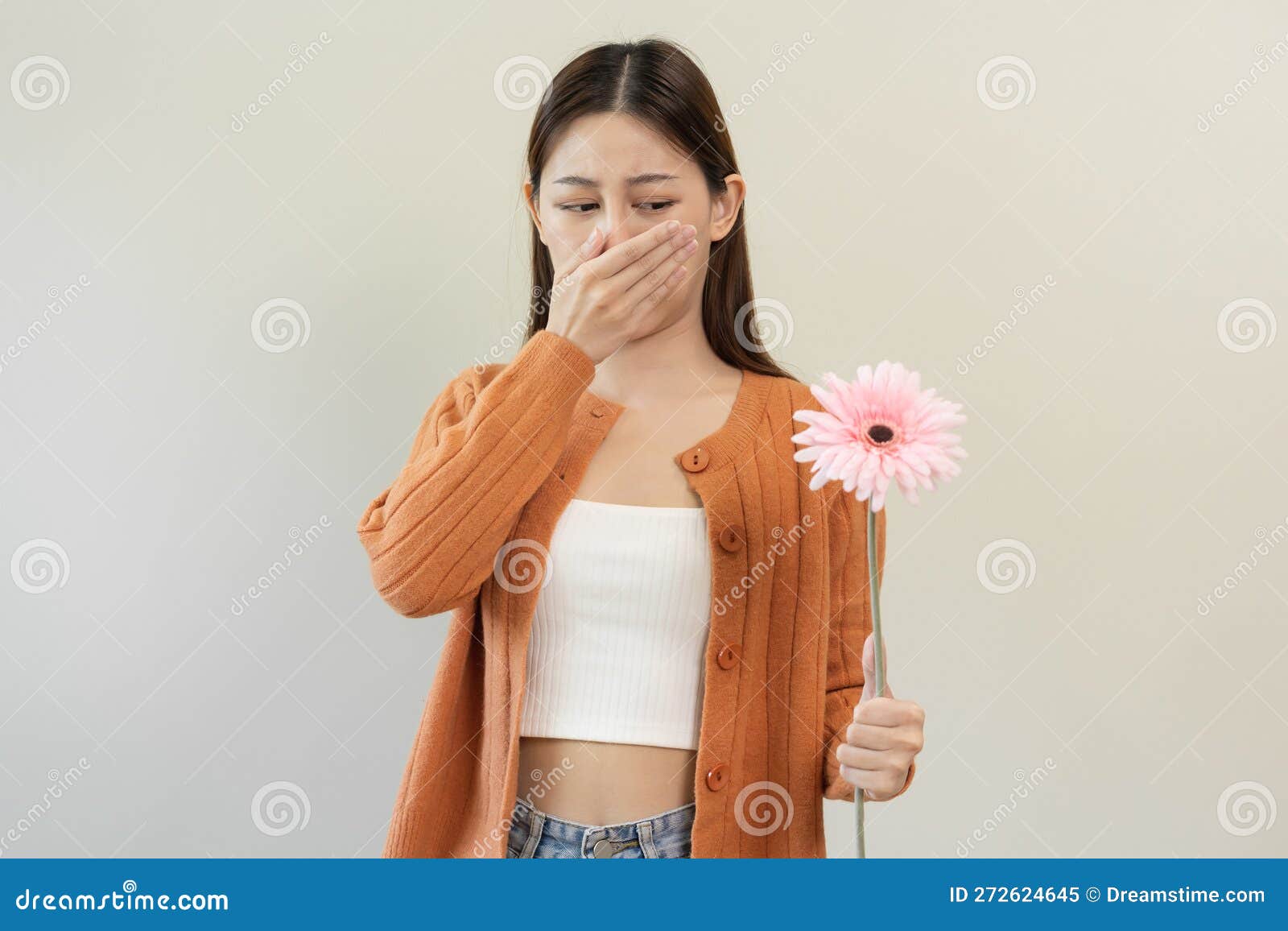 Allergic Rhinitis Symptom Of Odor Pollen Flowering Portrait Asian