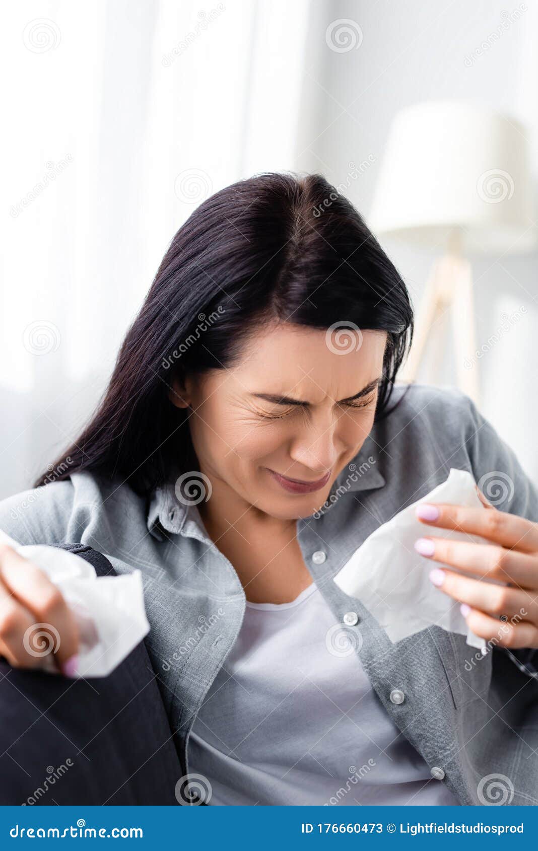Allergic Woman Sneezing and Holding Tissues Stock Image - Image of sick ...