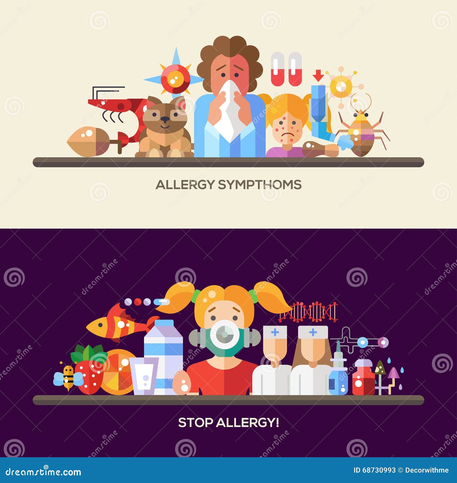 Allergy and Allergens Flat Design Website Banners Set Stock Vector ...