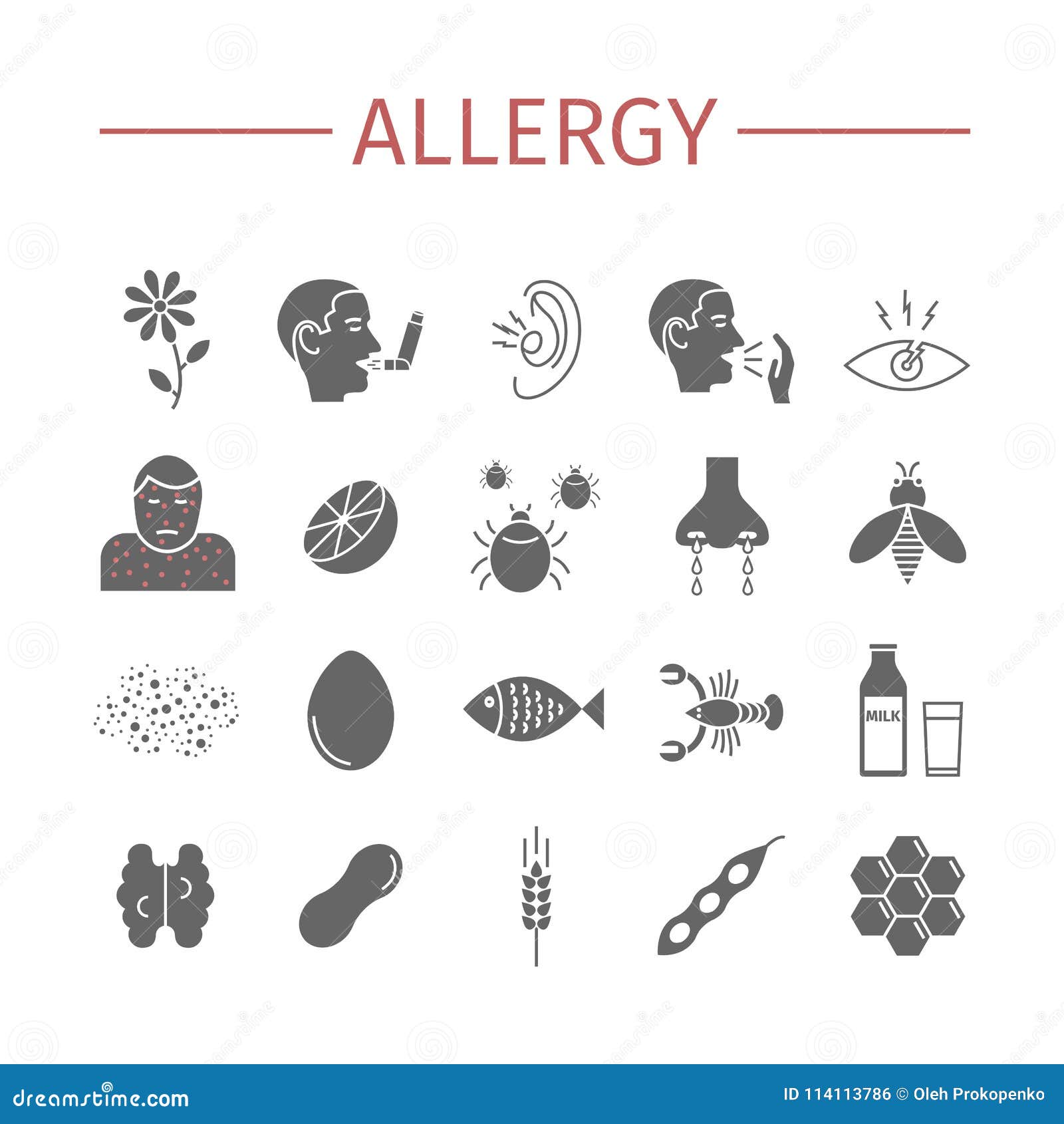 Allergy Causes Symptoms Flat Icons Set Vector Signs For Web