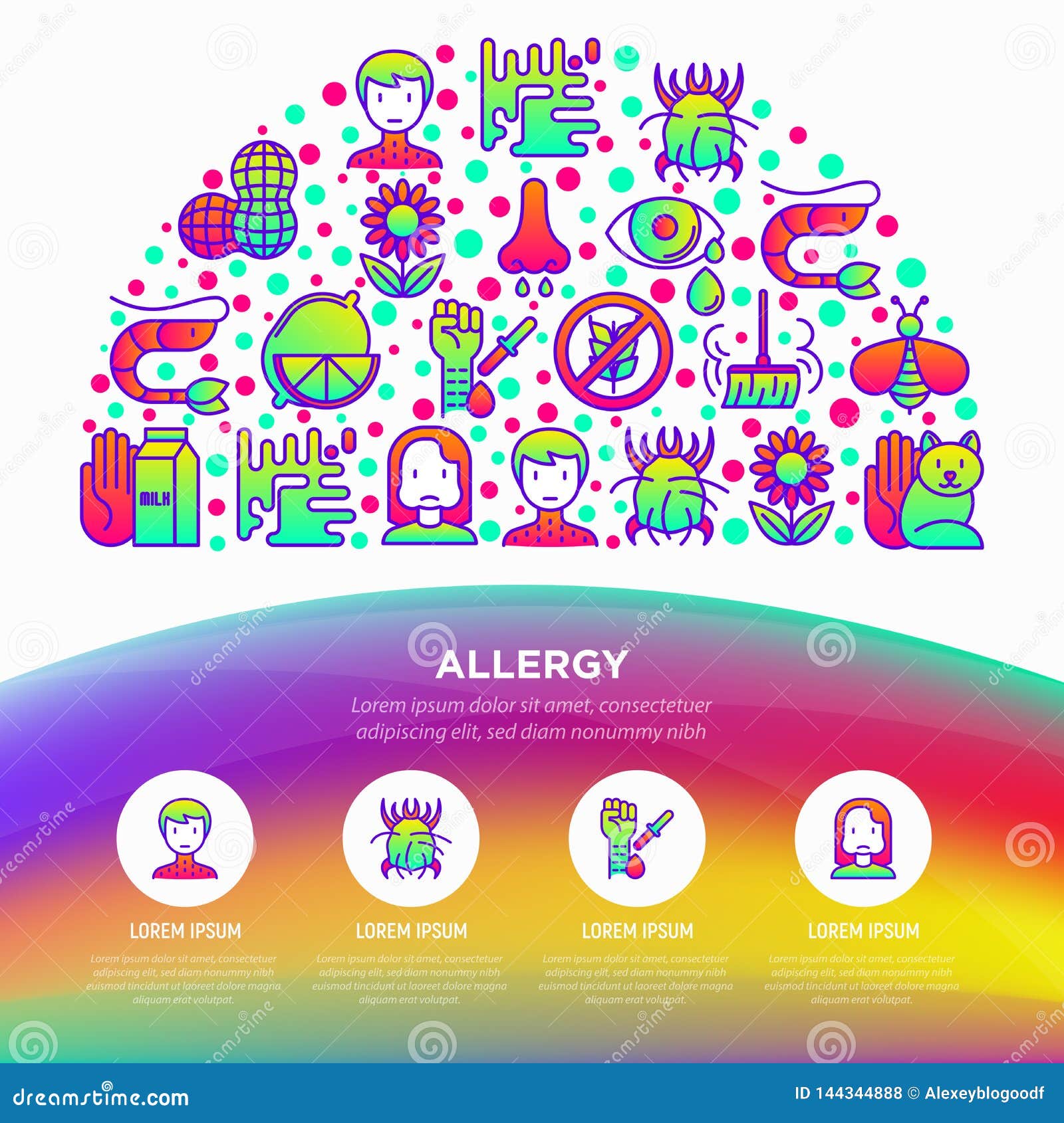 Allergy Concept in Half Circle with Line Icons Stock Vector ... Allergy Concept in Half Circle with Line Icons Stock Vector ...