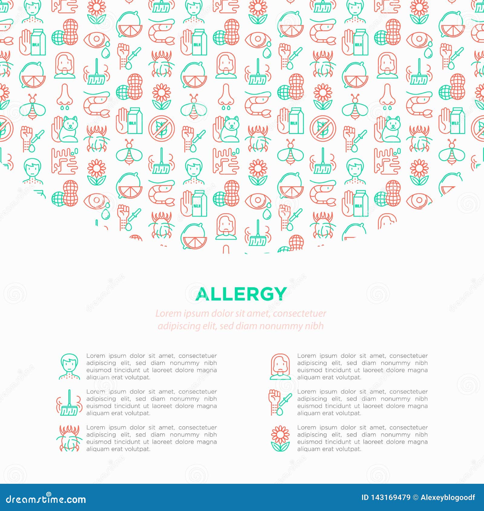 Allergy Concept With Thin Line Icons Runny Nose Dust Lactose