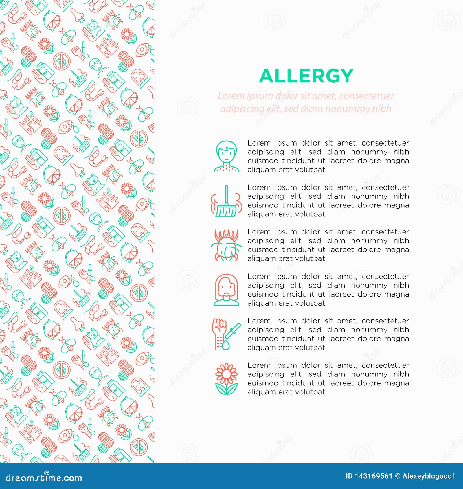 Allergy Concept With Thin Line Icons Runny Nose Dust Streaming Eyes