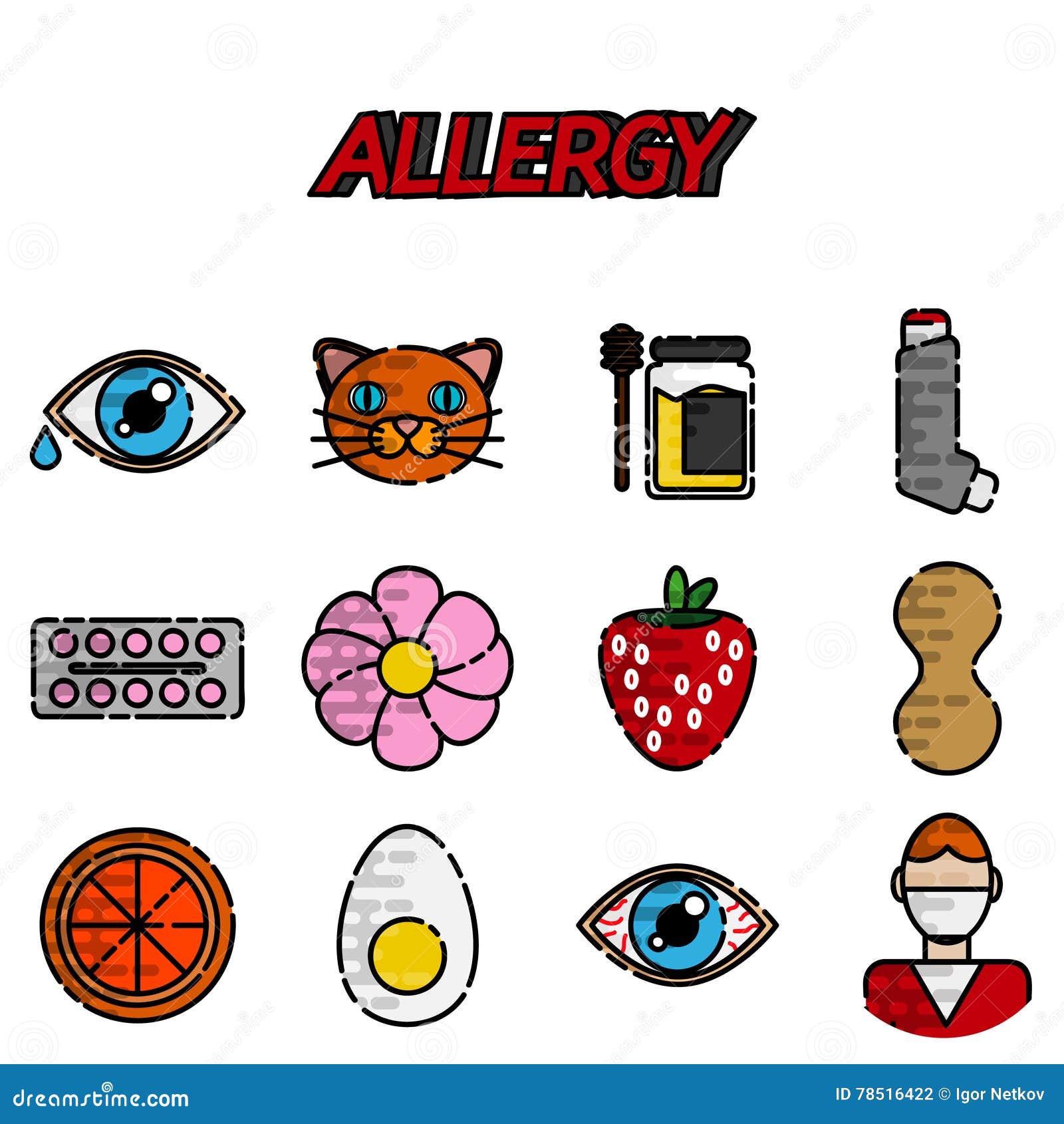 Allergy flat icons set stock vector. Illustration of disease - 78516422