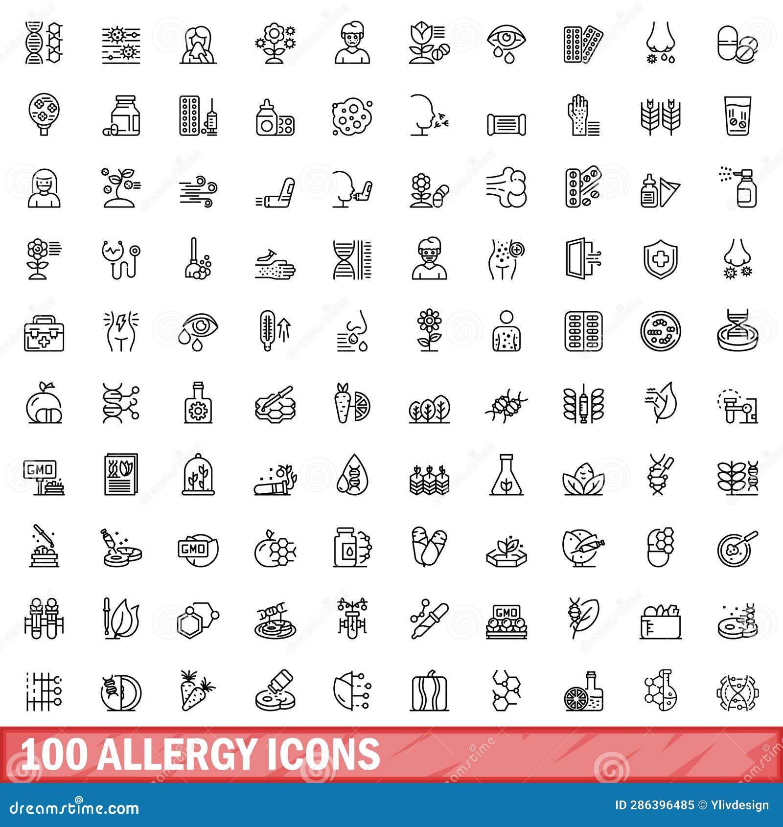 100 Allergy Icons Set, Outline Style Stock Illustration - Illustration ...