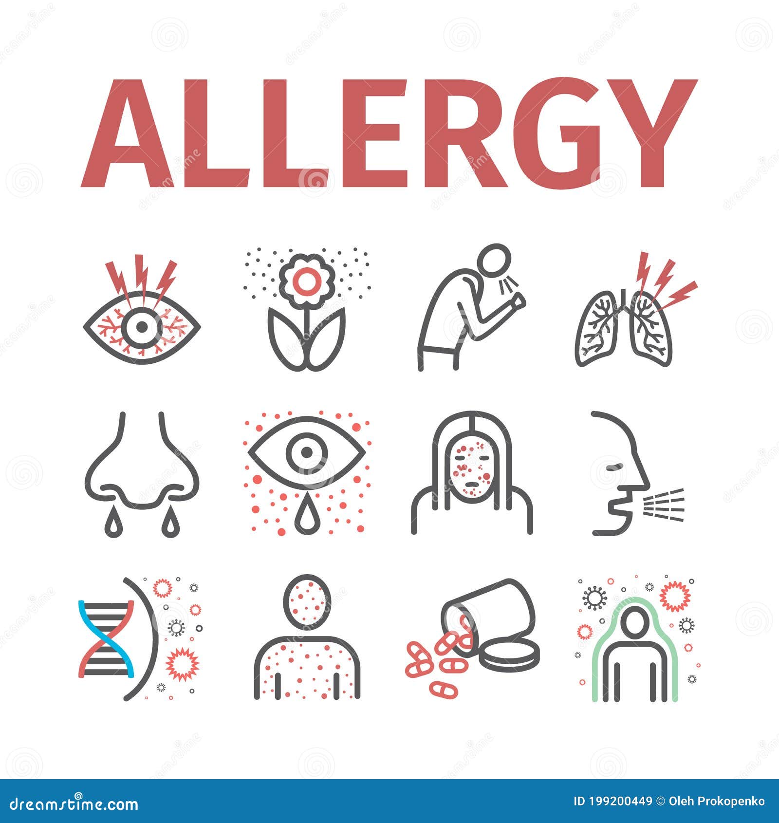 Allergy Symptoms Line Icons Infographic. Vector Sign for Web Graphic ...