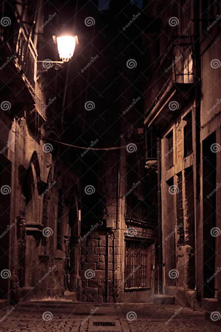 An alley by night stock image. Image of rustic, building - 12490001