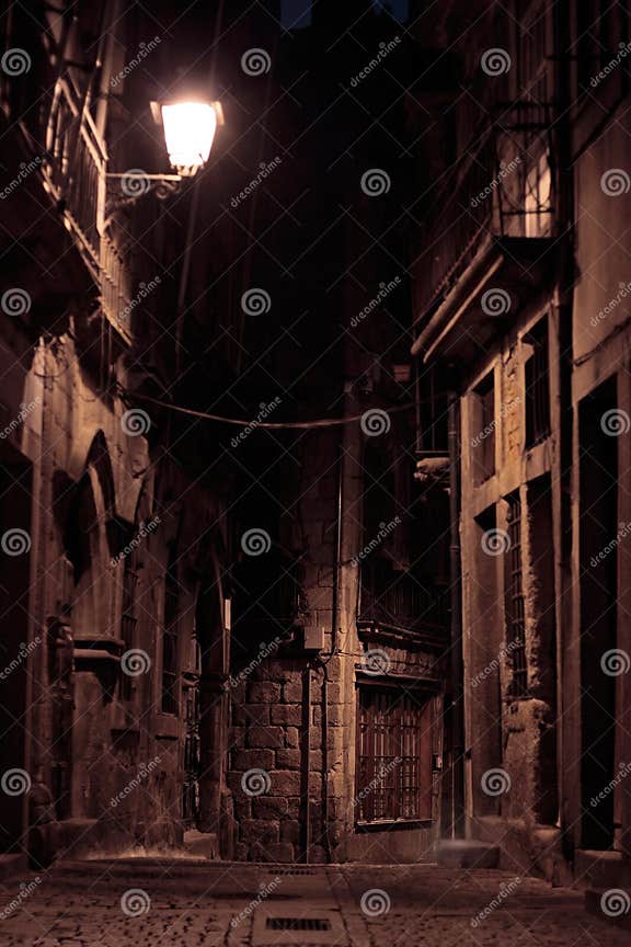 An alley by night stock image. Image of rustic, building - 12490001