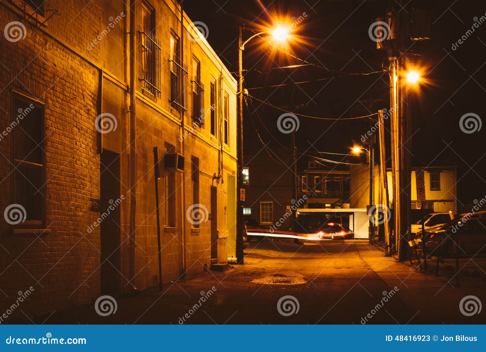Alley at Night, in Hanover, Pennsylvania. Stock Image - Image of ...