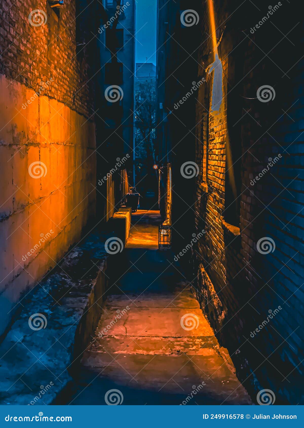 Alleyway in between Apartment Buildings, during Nightfall. Stock Photo ...